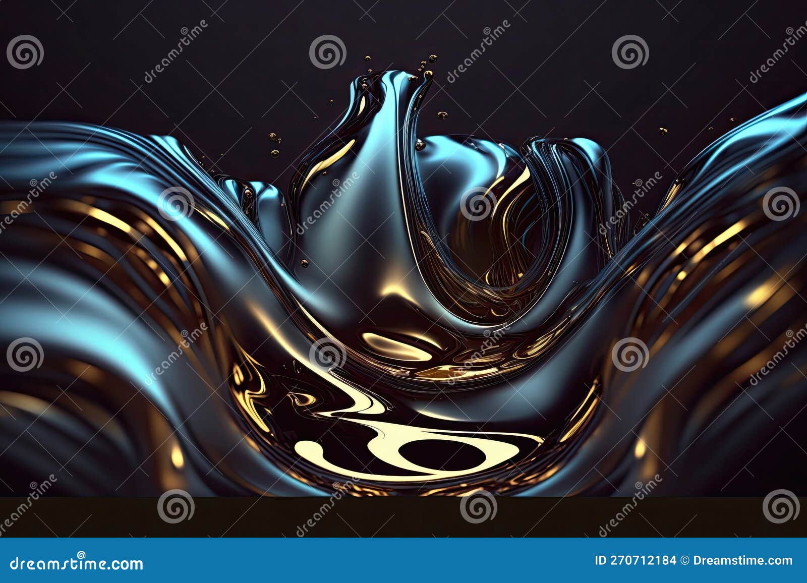 Blue and Gold Abstract Liquid Waves Background, Fluid Flowing Water ...