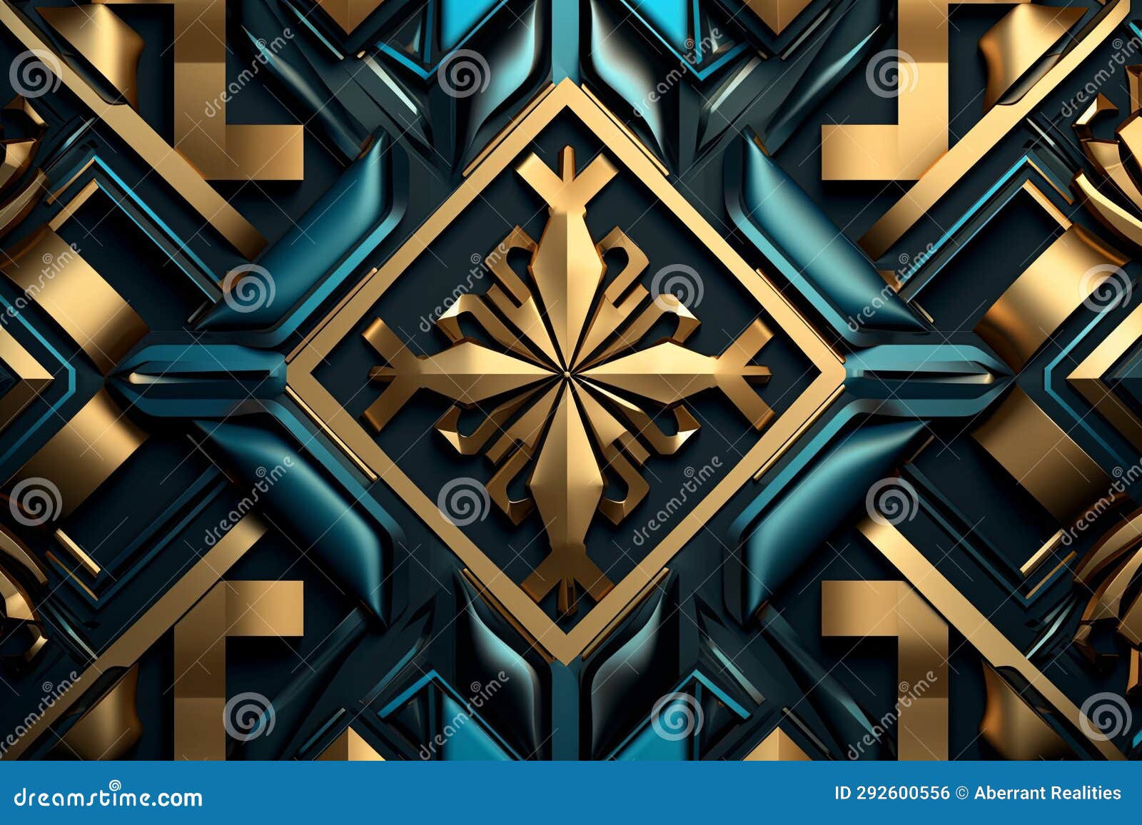 A Blue and Gold Background with an Ornate Design Stock Illustration ...