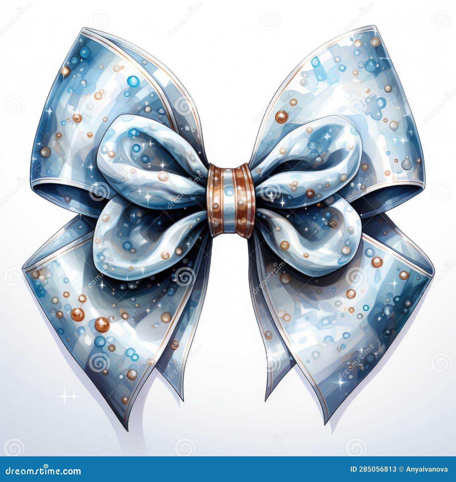 A Blue and Gold Bow with Bubbles on it. Stock Illustration ...