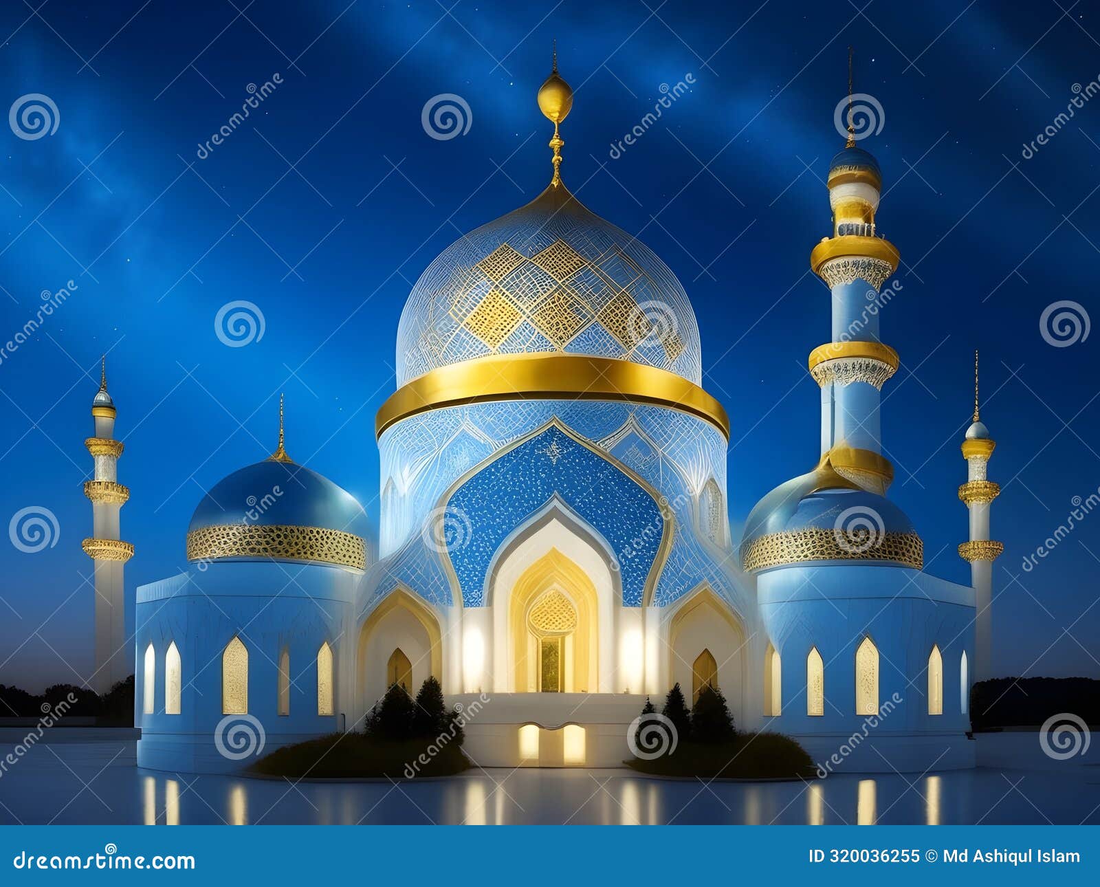A Blue and Gold Building with a Large Gold and Black Dome Stock ...