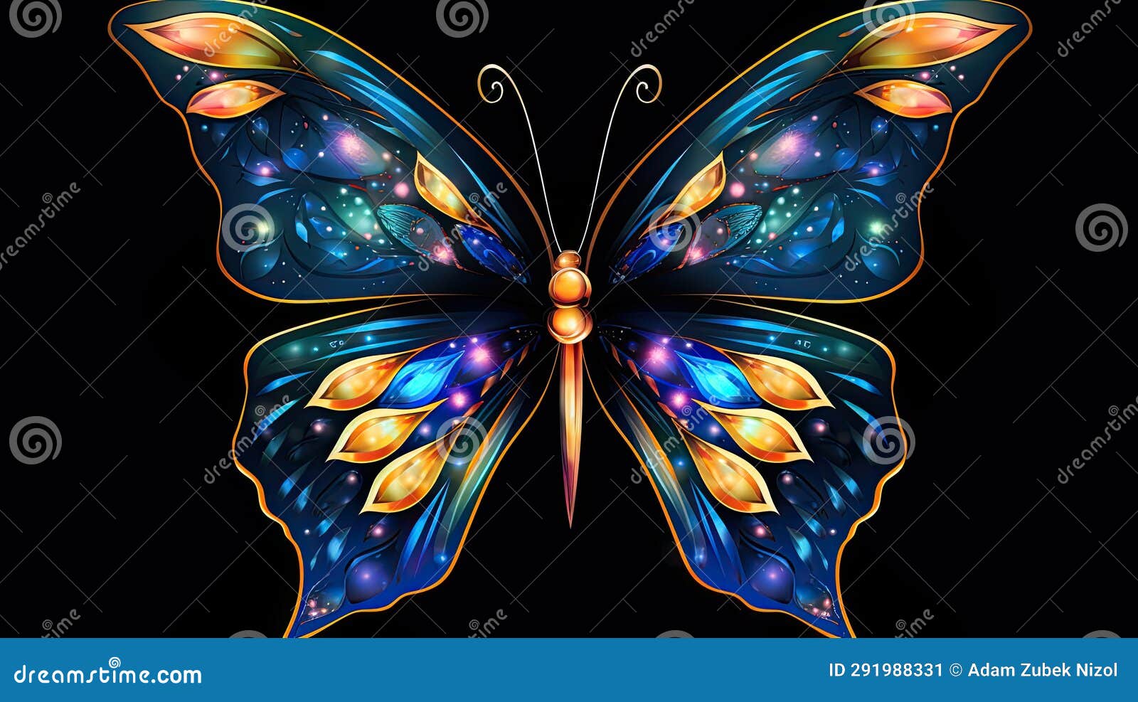 A blue and gold butterfly stock illustration. Illustration of wings ...