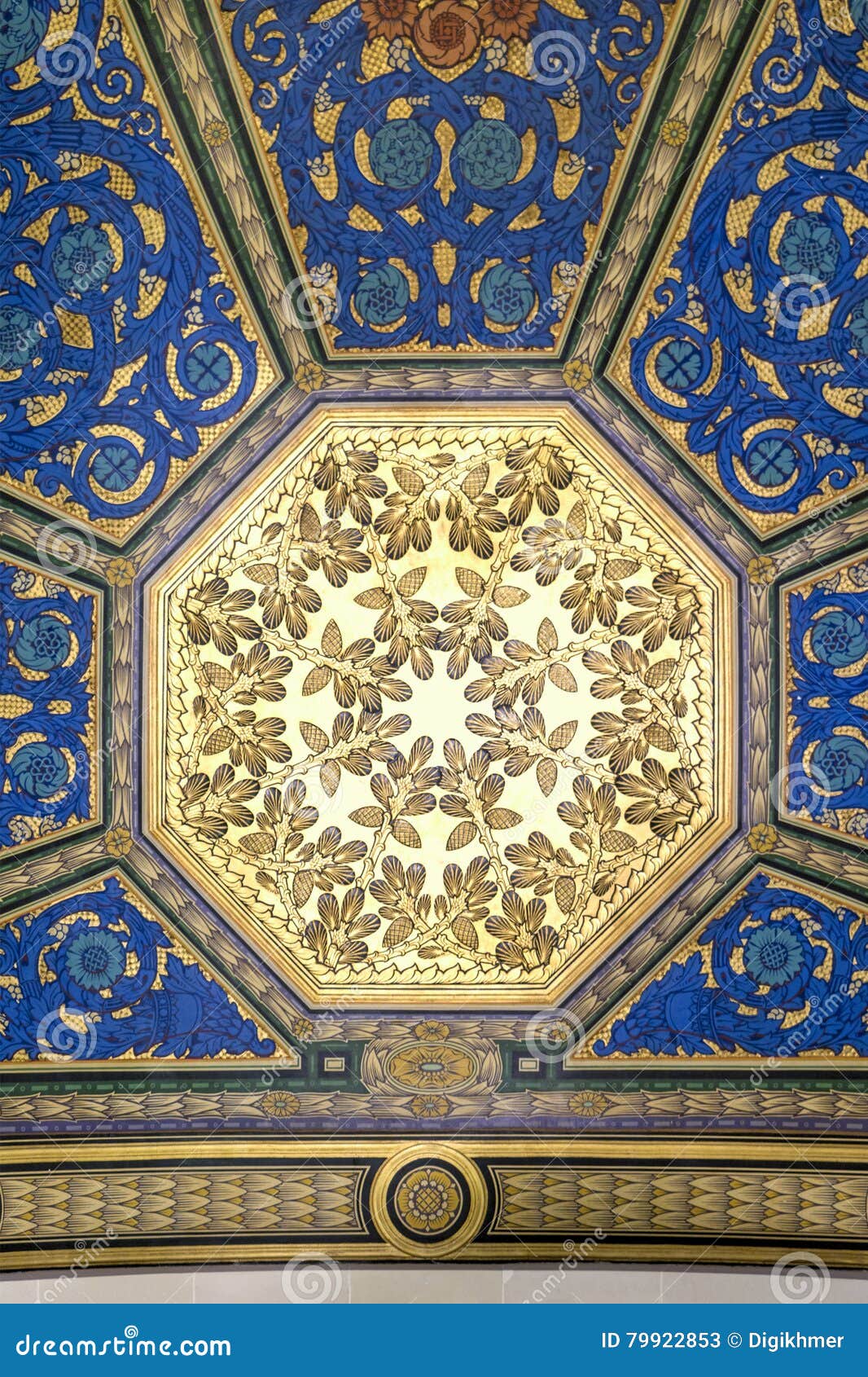 Blue and Gold Ceiling Painting Stock Illustration - Illustration of ...