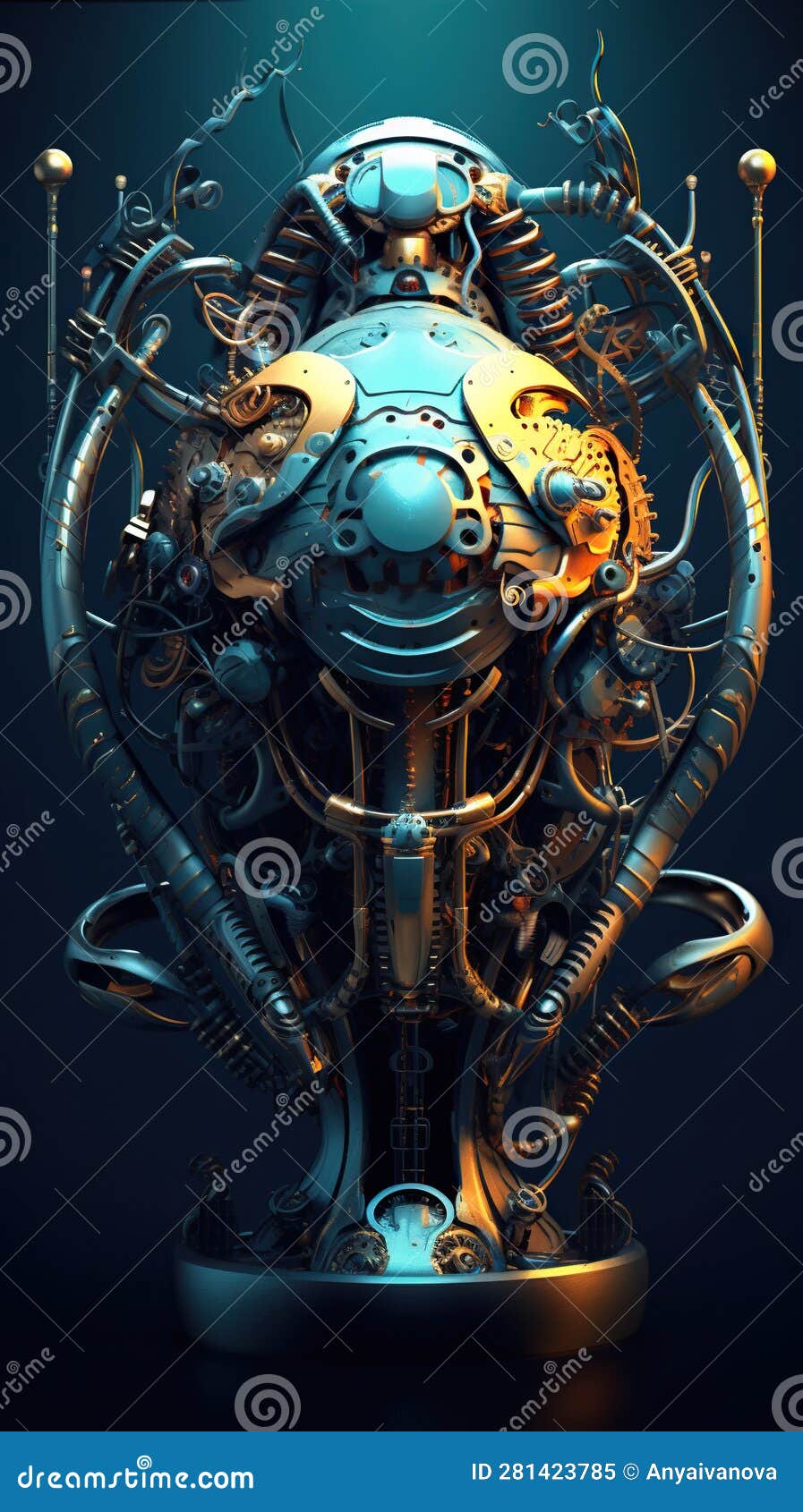 A Blue and Gold Clockwork Sculpture on a Black Surface. Generative AI ...