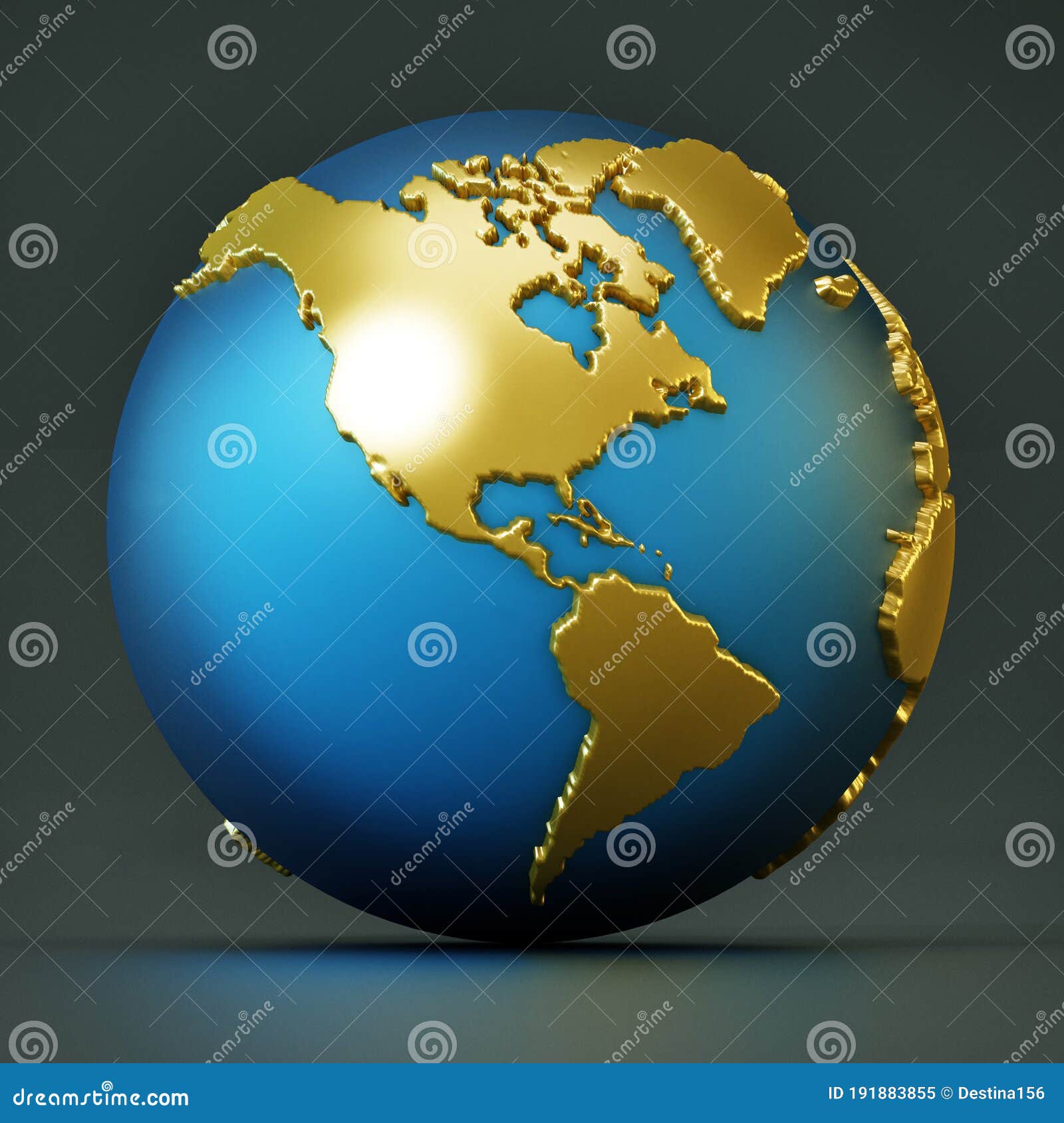 Blue and Gold Colored Globe Isolated on Black. 3D Illustration Stock ...