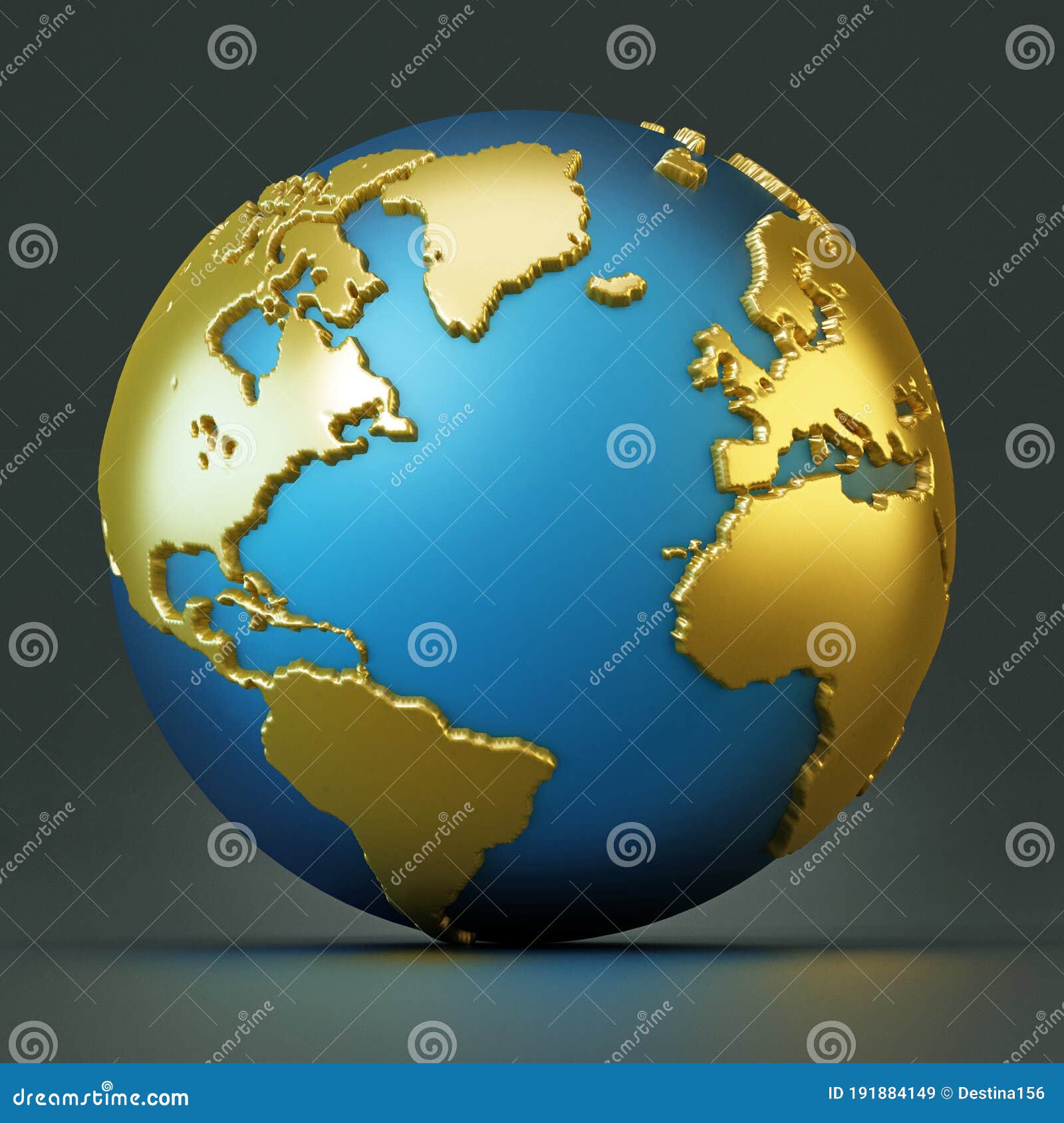 Blue and Gold Colored Globe Isolated on Black. 3D Illustration Stock ...
