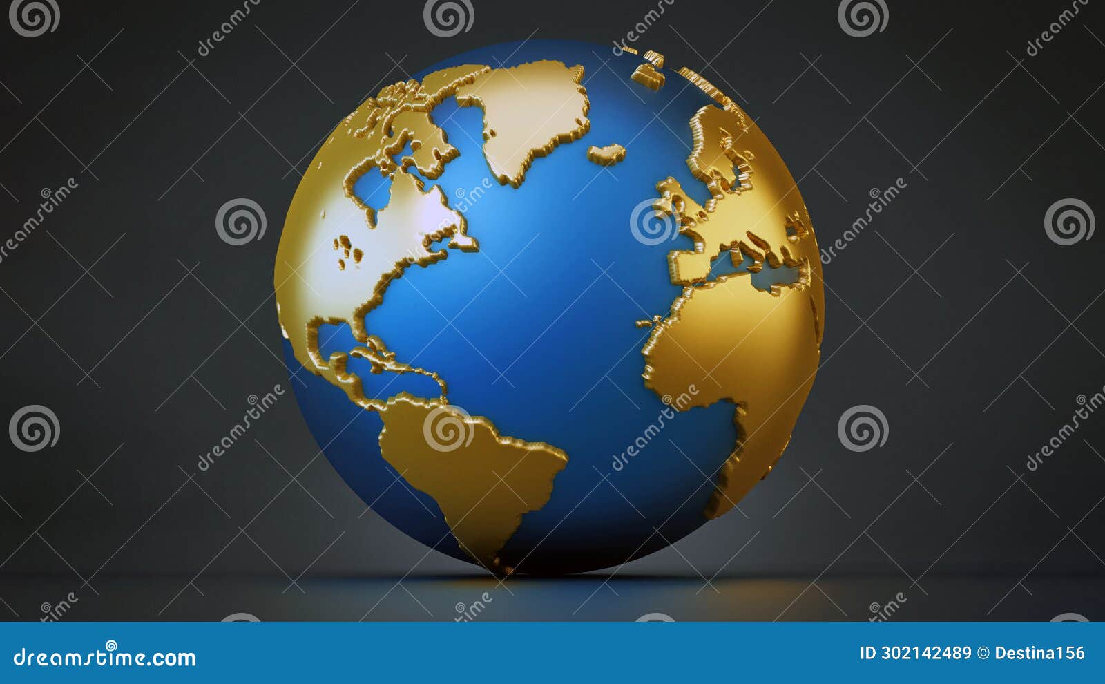 Blue and Gold Colored Globe Isolated on Black. 3D Illustration Stock ...