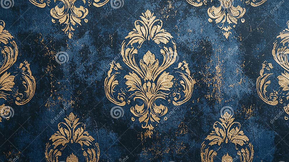 Blue and Gold Damask Wallpaper Pattern Stock Illustration ...