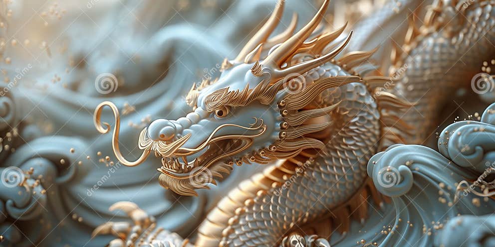 A Blue and Gold Dragon Statue Showcased in a Display Setting Stock ...