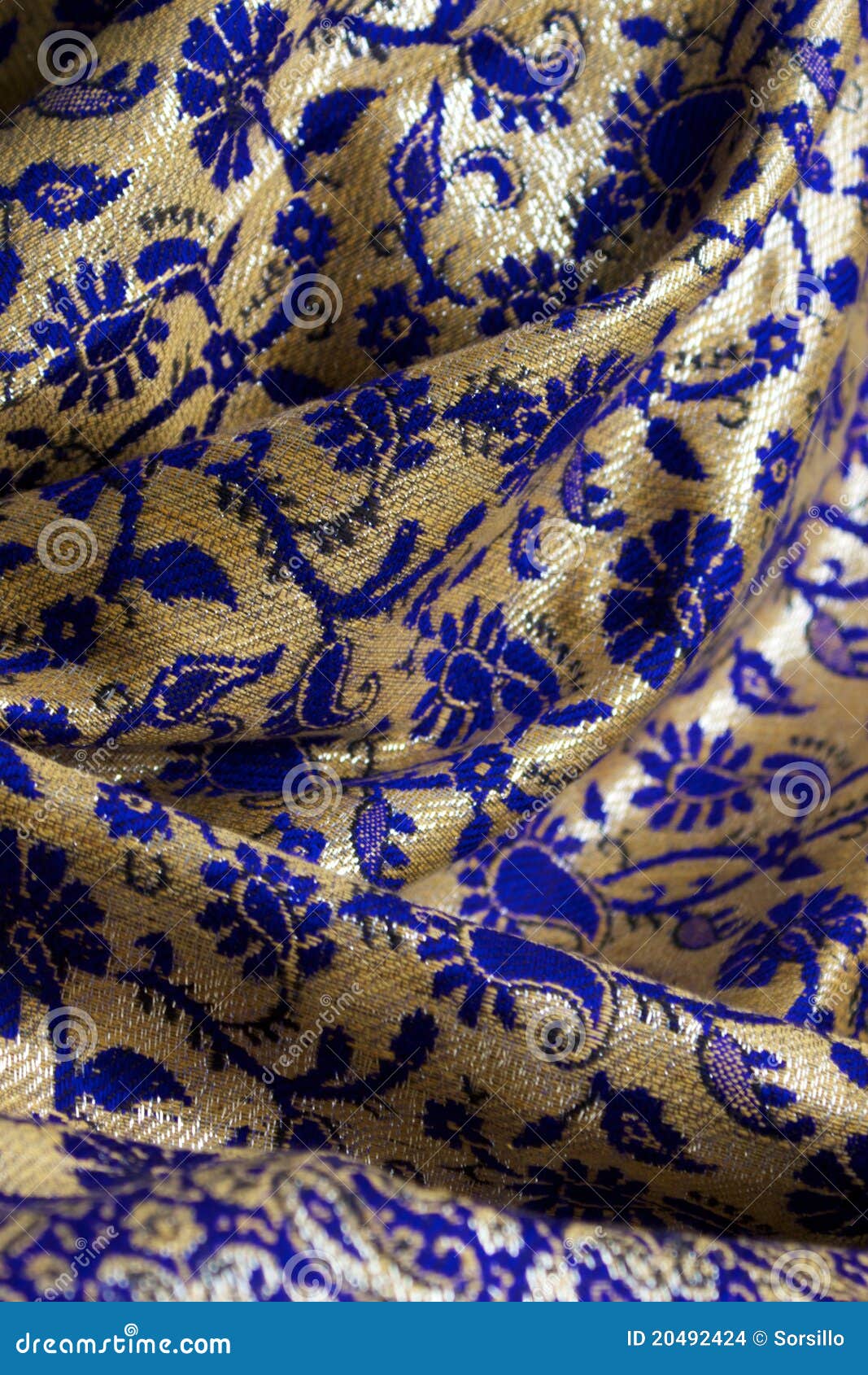 Blue and gold fabric stock photo. Image of textile, shiny - 20492424