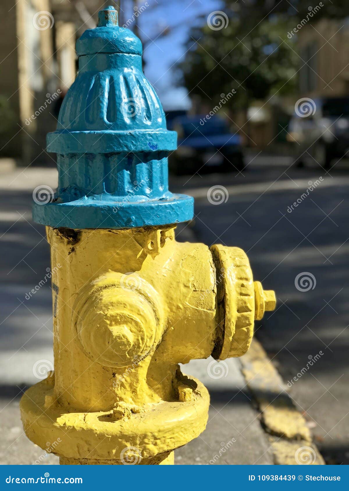 A Blue and Gold Fire Hydrant in the Sun of Georgia Stock Image - Image ...