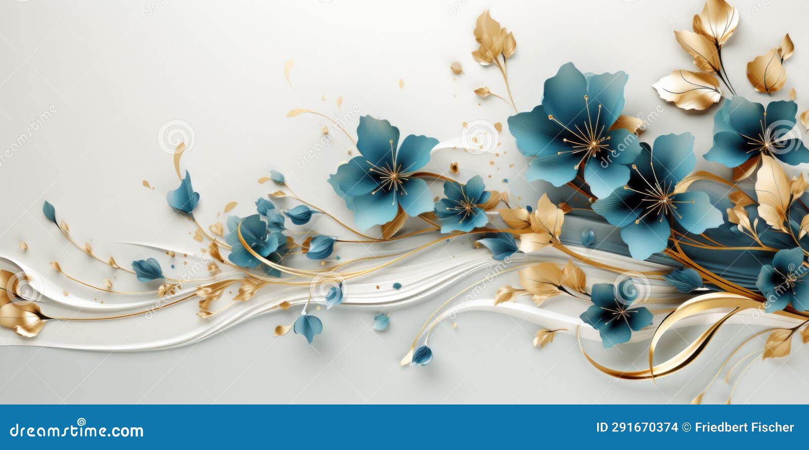 A Blue and Gold Floral Design on a White Background. Stock Illustration ...
