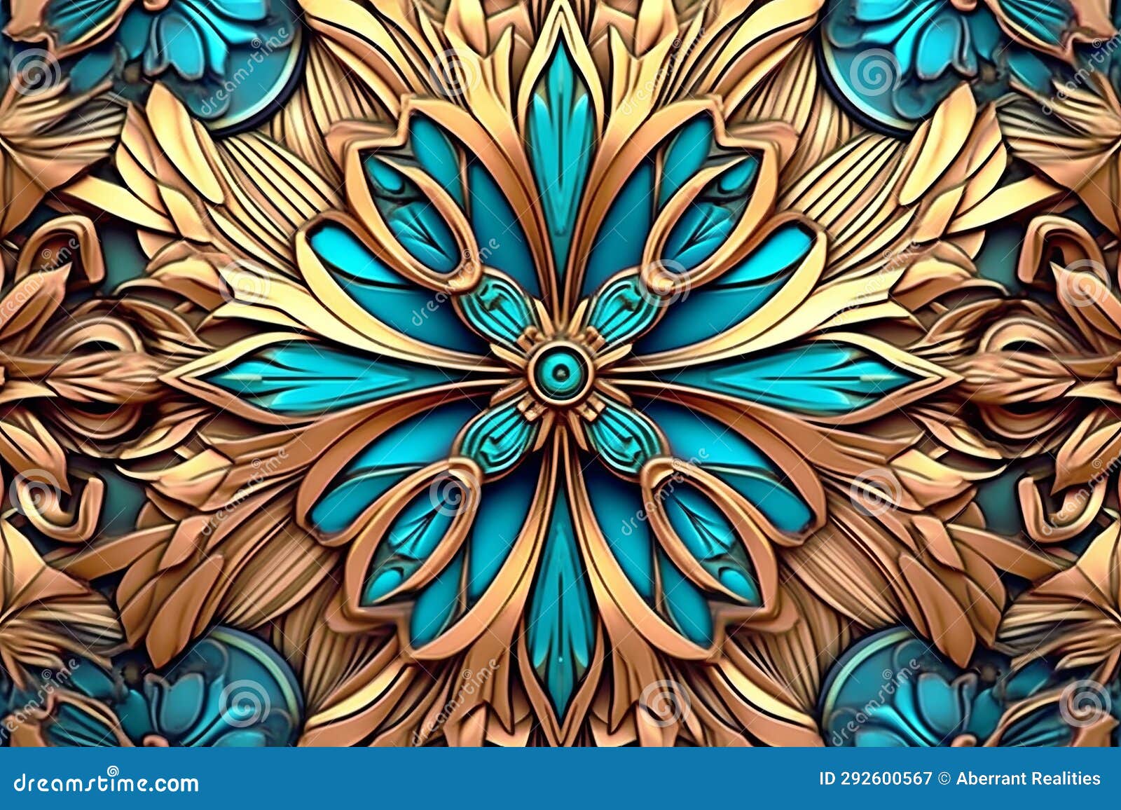 A Blue and Gold Floral Pattern on a Black Background Stock Illustration ...