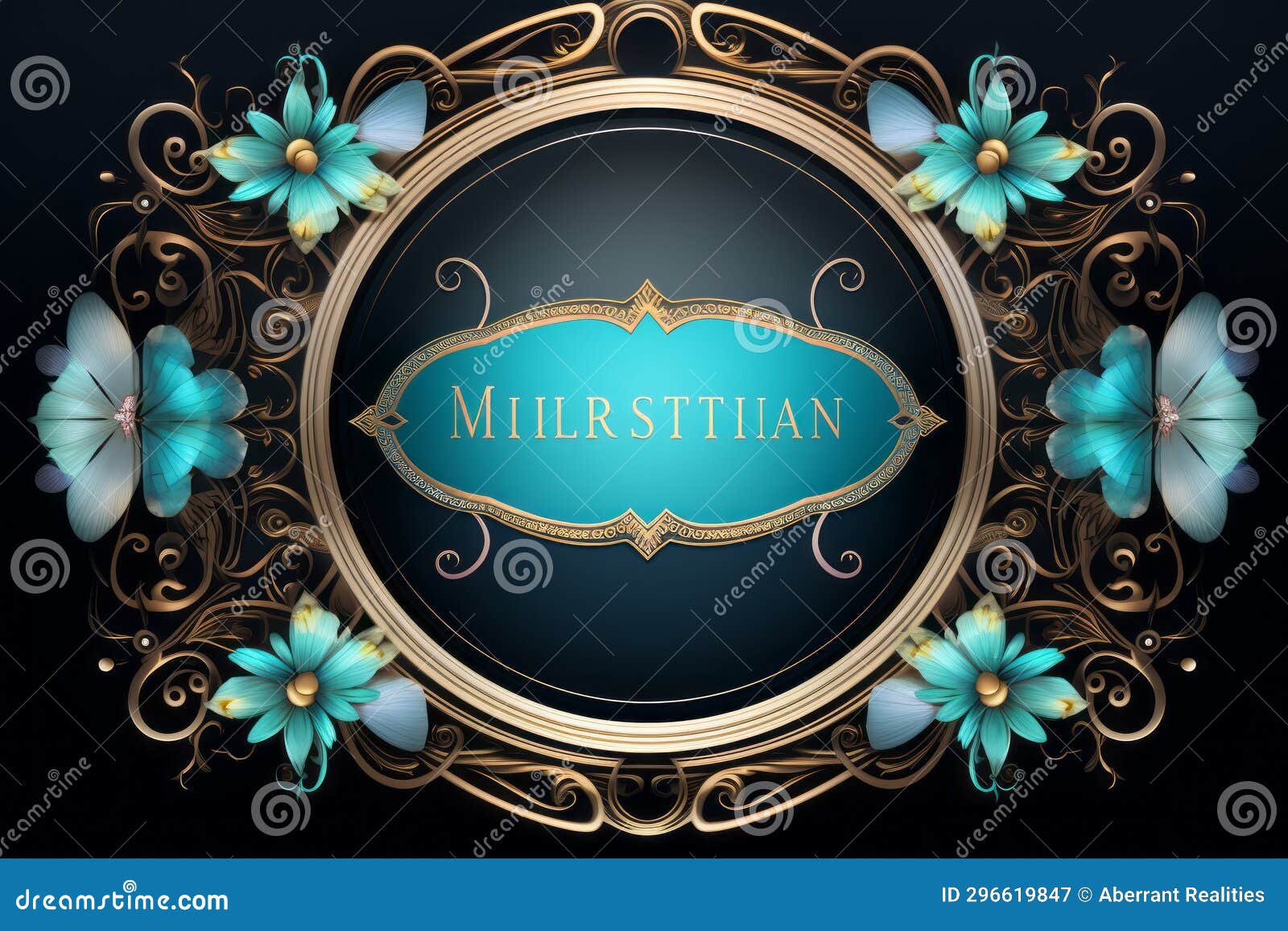 A Blue and Gold Frame with Flowers and the Name Miller Stock ...