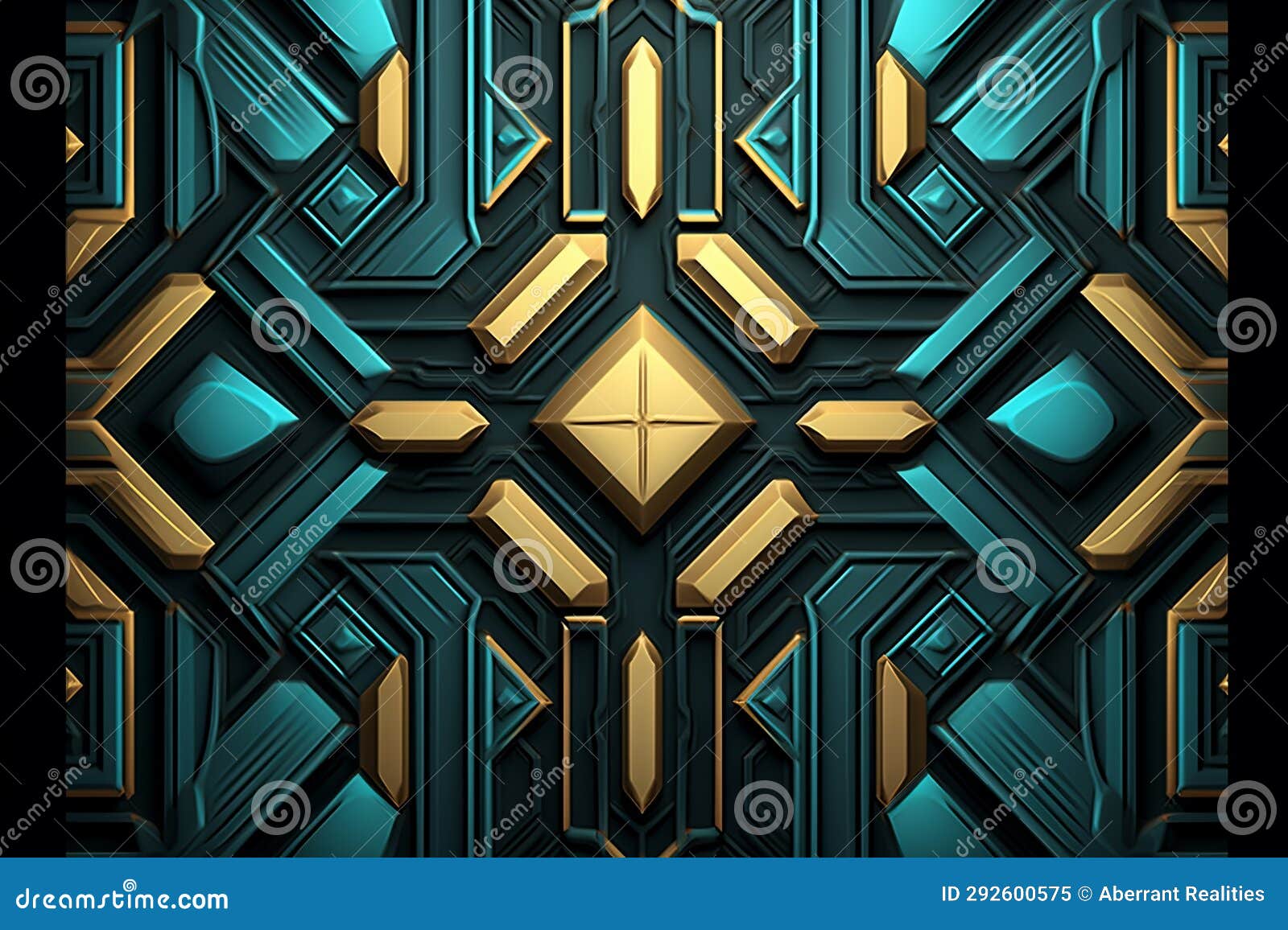 A Blue and Gold Geometric Pattern on a Black Background Stock Image ...