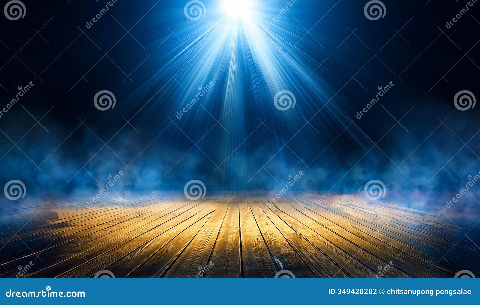 Blue And Gold Light Stage Hall Background, Spotlight Black Brick Floor ...
