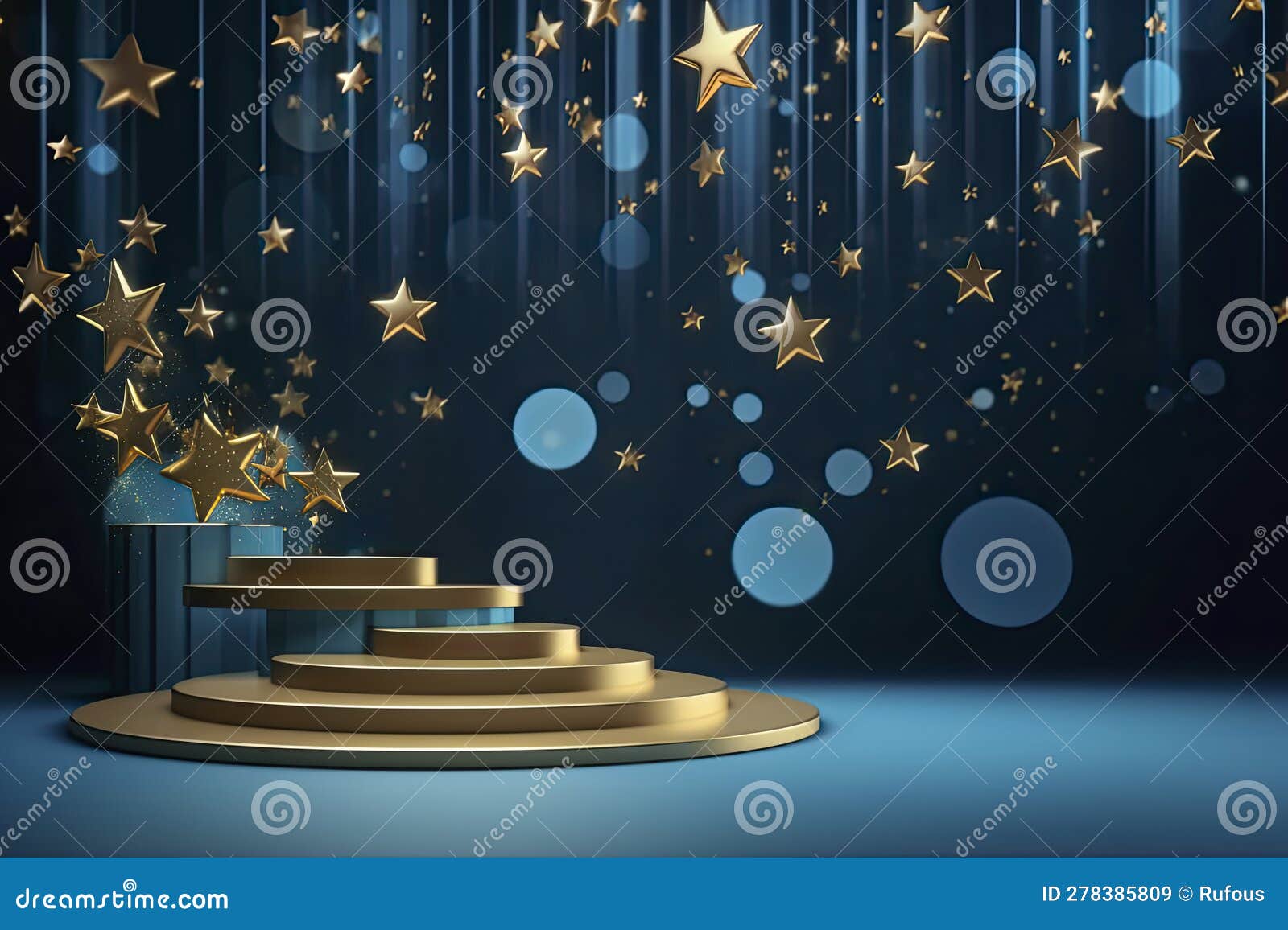 Blue and Gold Lights Stage with Stars Stock Illustration - Illustration ...