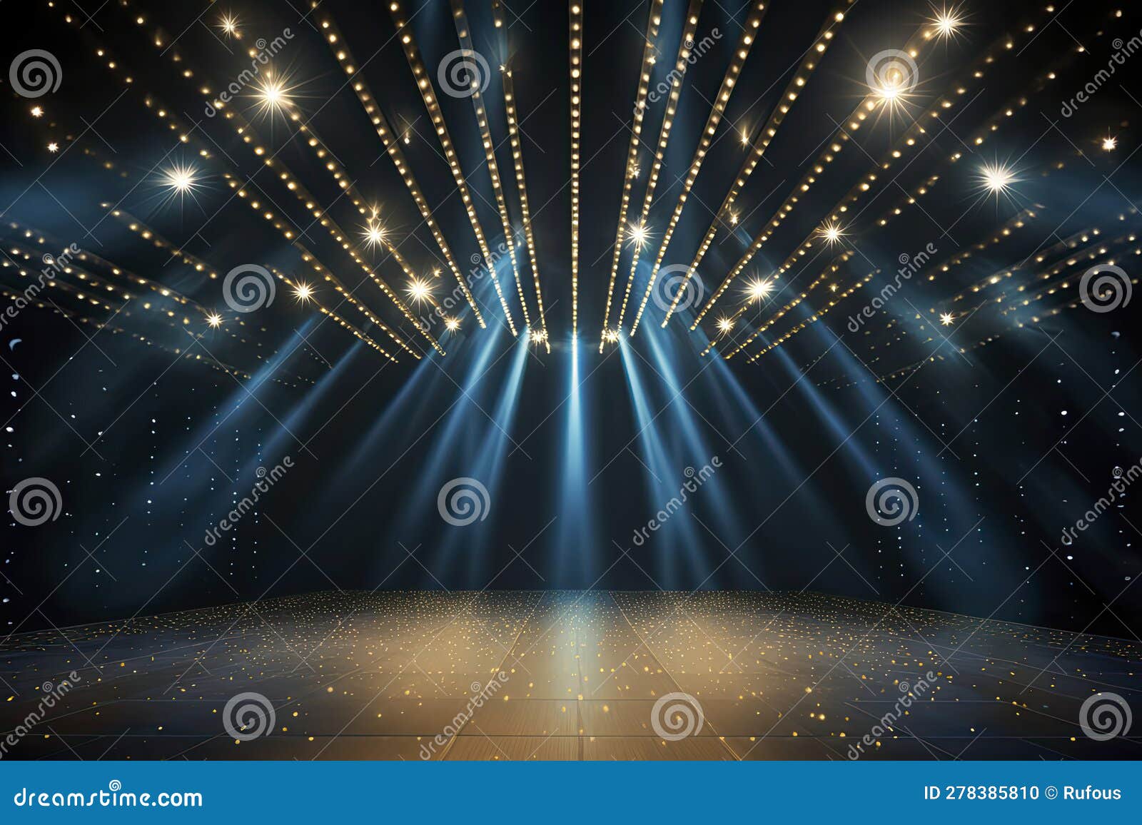 Blue and Gold Lights Stage with Stars Stock Illustration - Illustration ...
