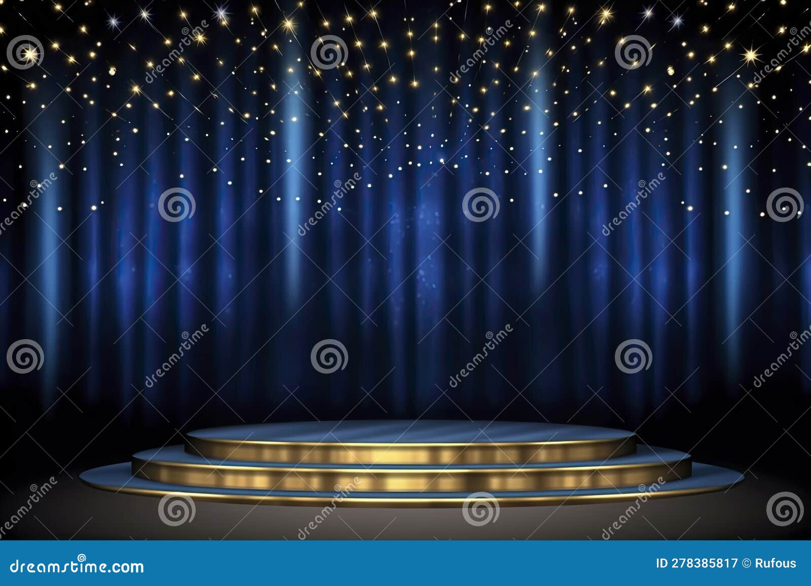 Blue and Gold Lights Stage with Stars Stock Illustration - Illustration ...