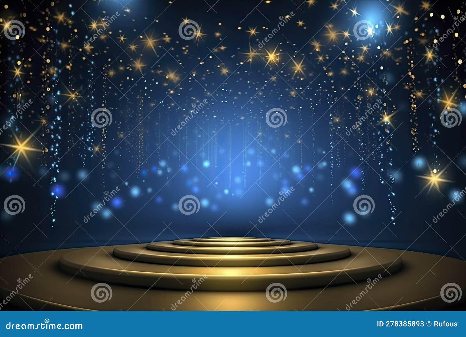 Blue and Gold Lights Stage with Stars Stock Illustration - Illustration ...