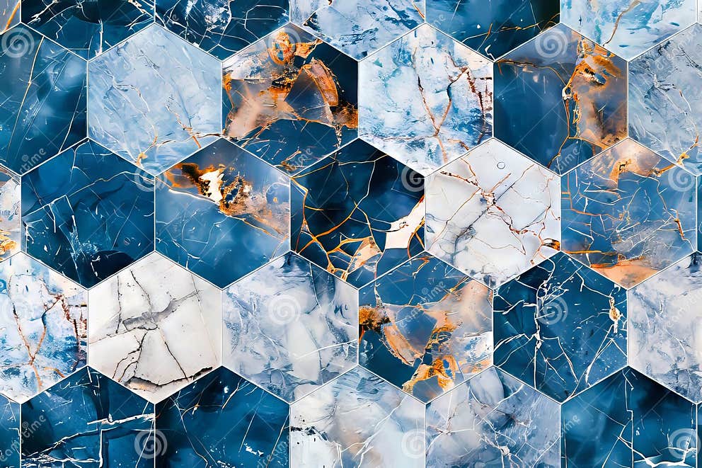 A Blue and Gold Marble Tile Background Stock Photo - Image of pattern ...