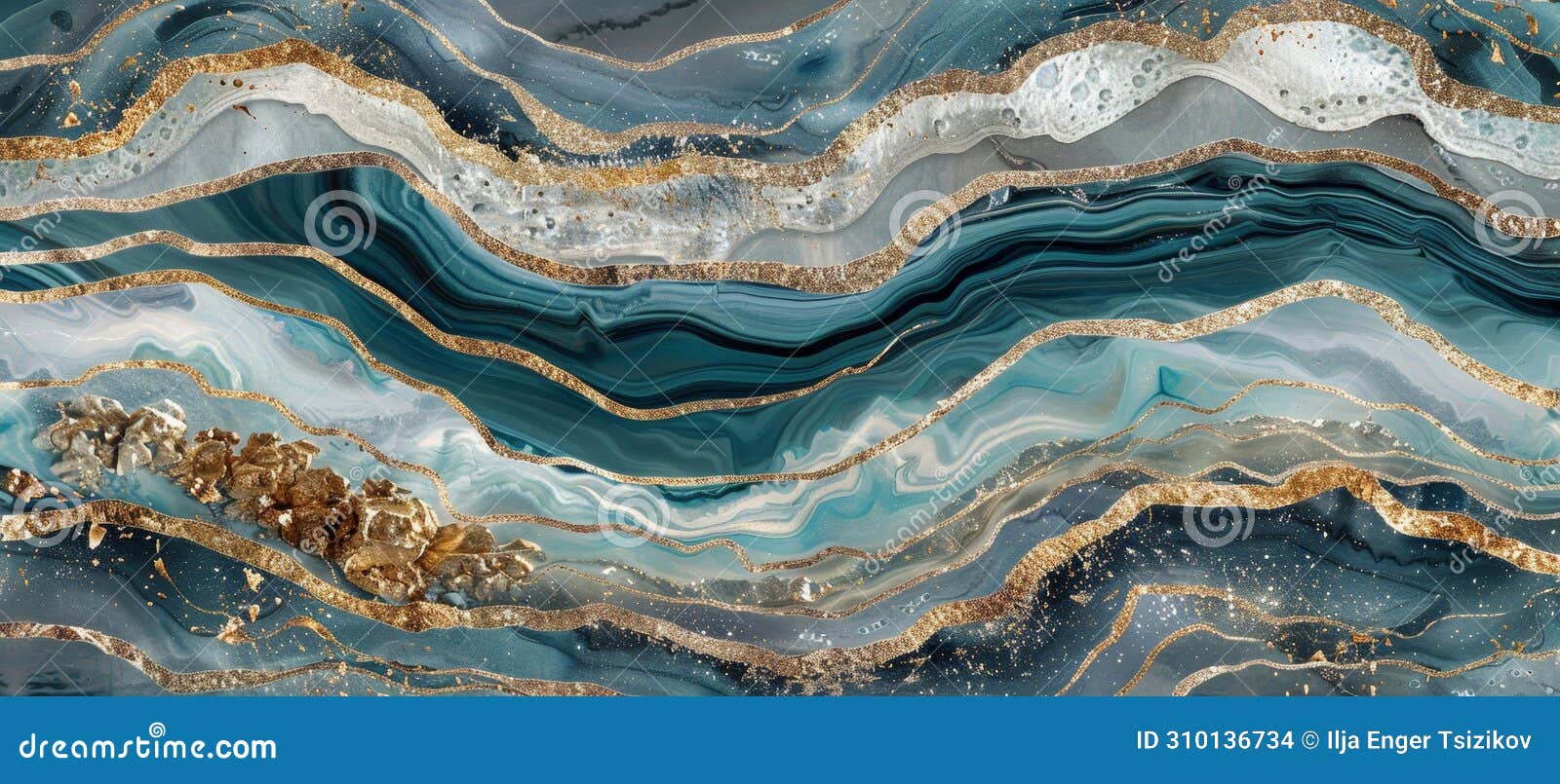 Blue and Gold Mineral Liquid Texture Background with Abstract Design ...