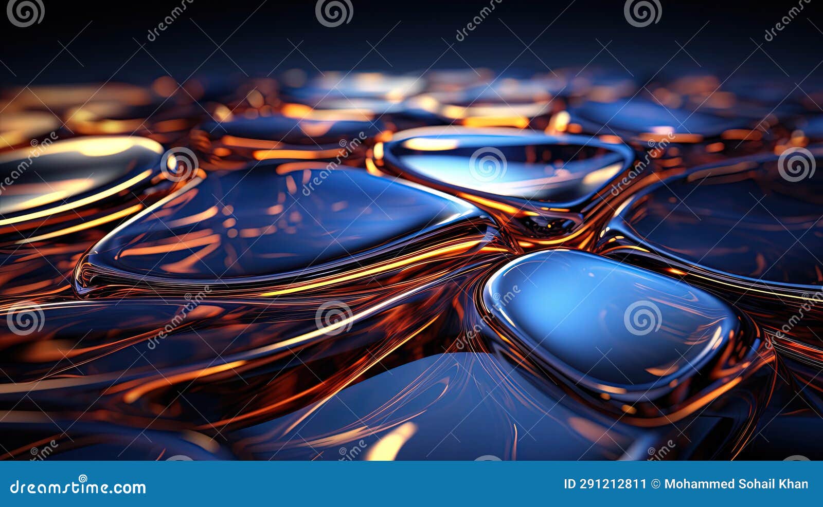 Blue and Gold Random Liquid Wet Cubes or Blocks Digital Technology ...