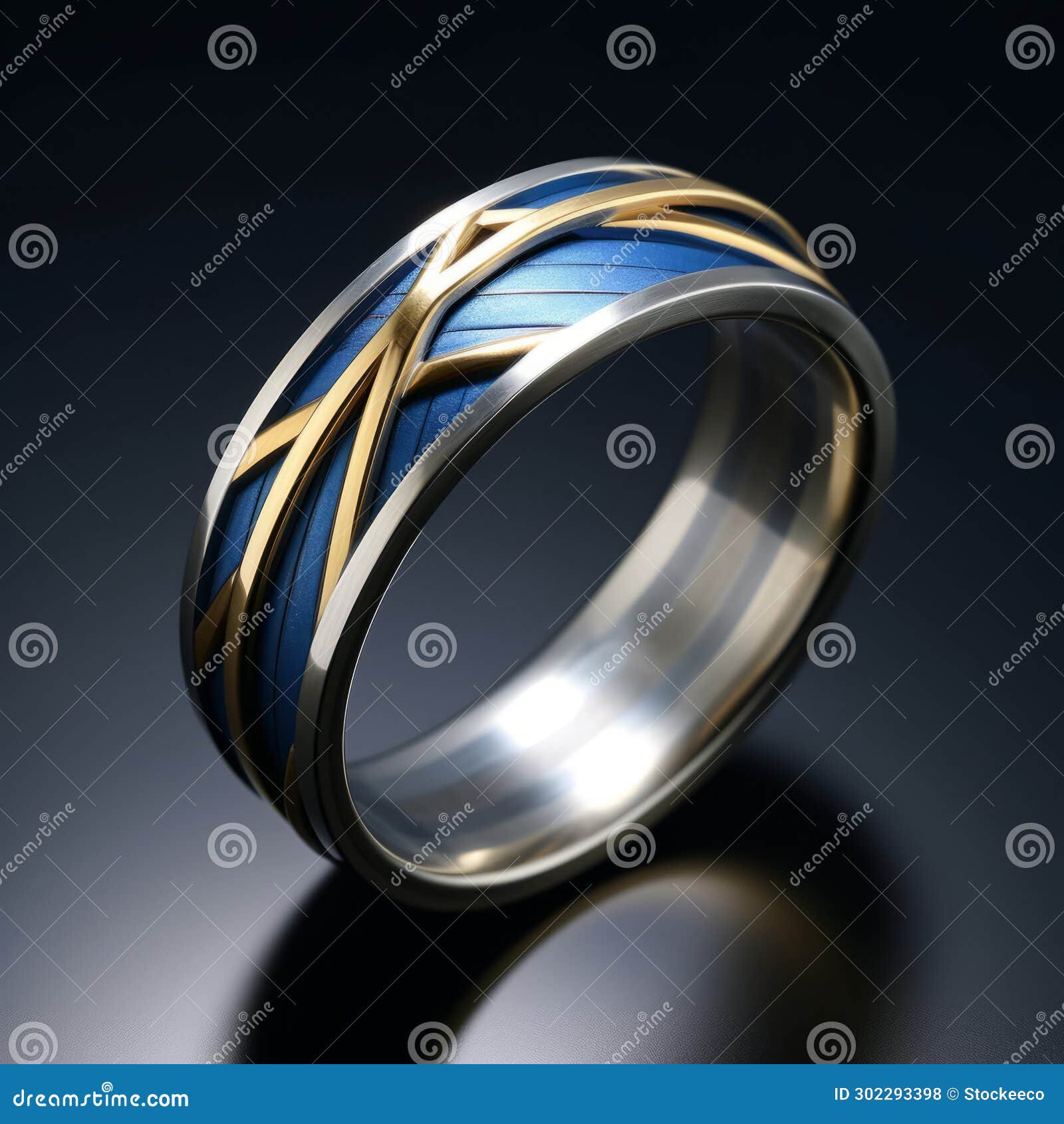 Stainless Steel Blue and Gold Geometric Ring with Hirohiko Araki ...