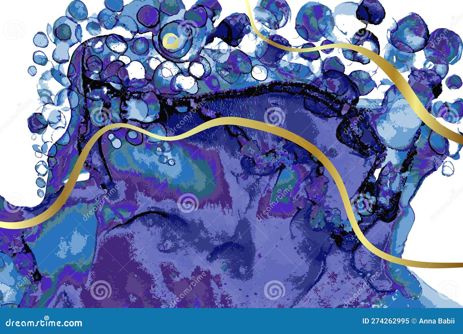 Blue and Gold Round Drops Watercolor Vector Background Stock ...