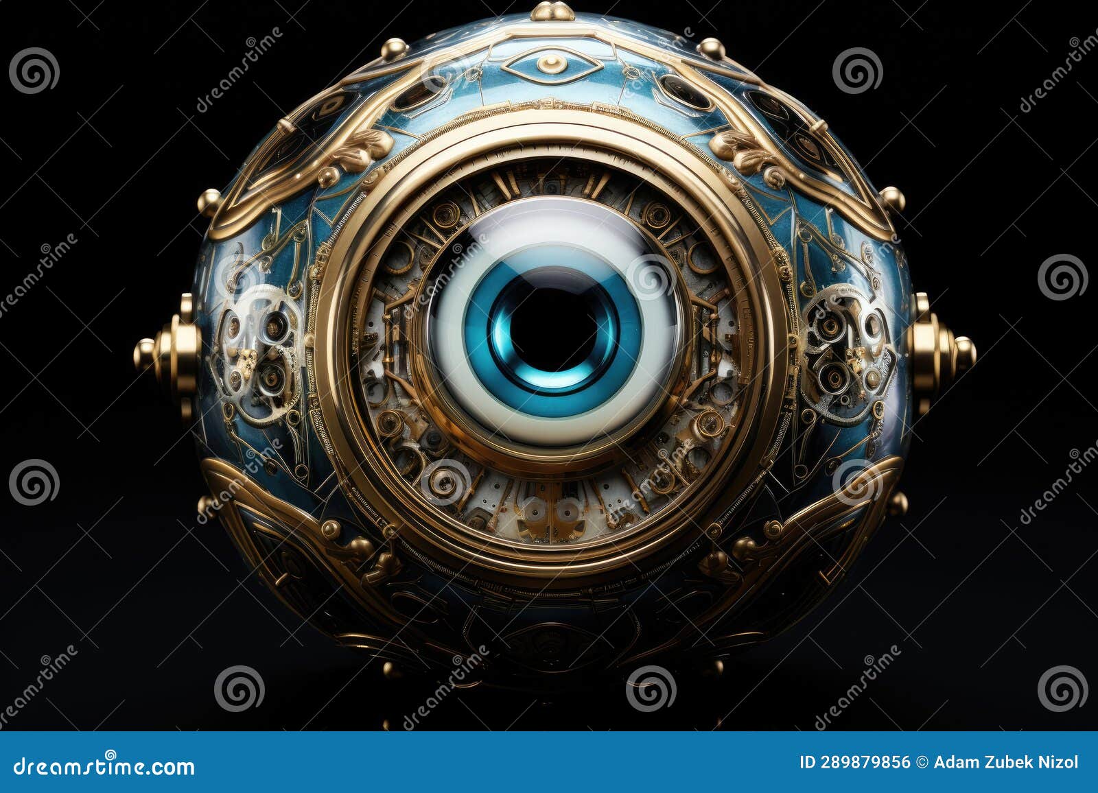 A Blue and Gold Round Object with a Blue Eye Stock Illustration ...
