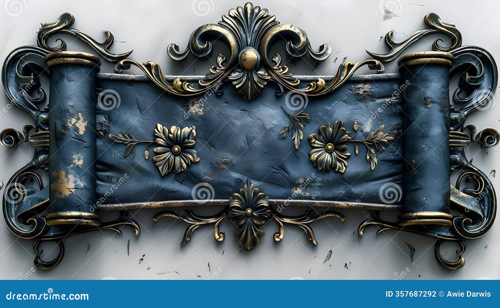 Blue and Gold Scroll Frame 3D Illustration Stock Illustration ...