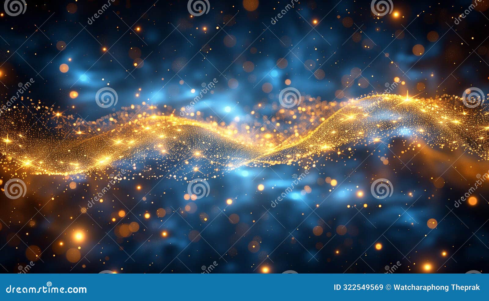 Blue and Gold Space Scene with Stars and Particles Stock Illustration ...