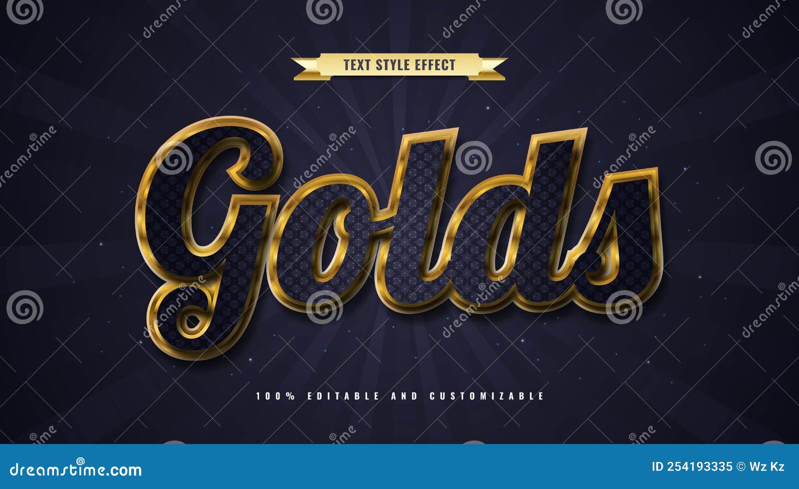 Blue and Gold Text Style with Embossed and Glitter Effect Stock Vector ...