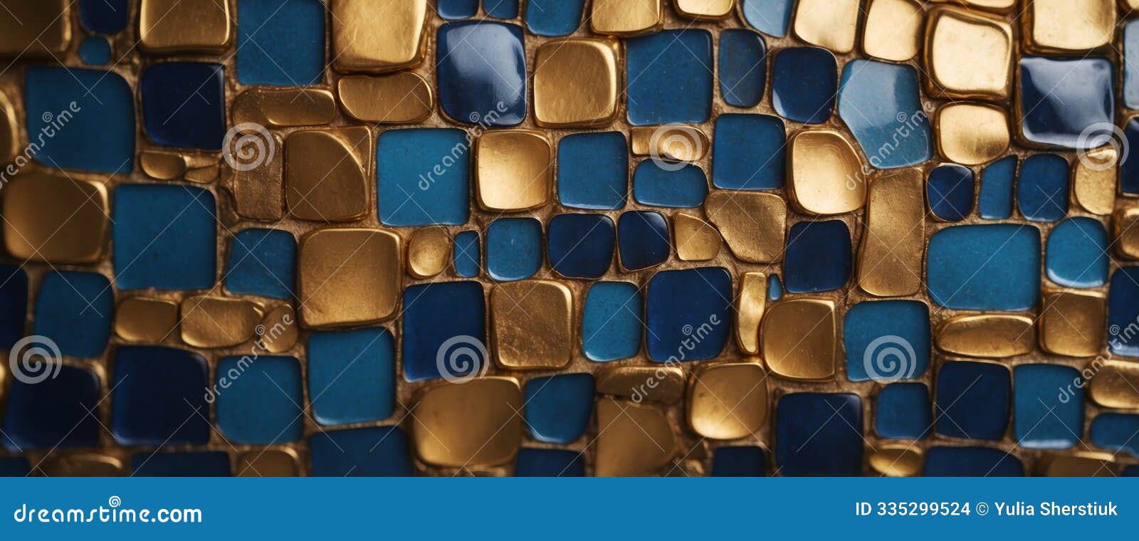 A Blue and Gold Tile Wall with a Gold Border. Stock Photo - Image of ...