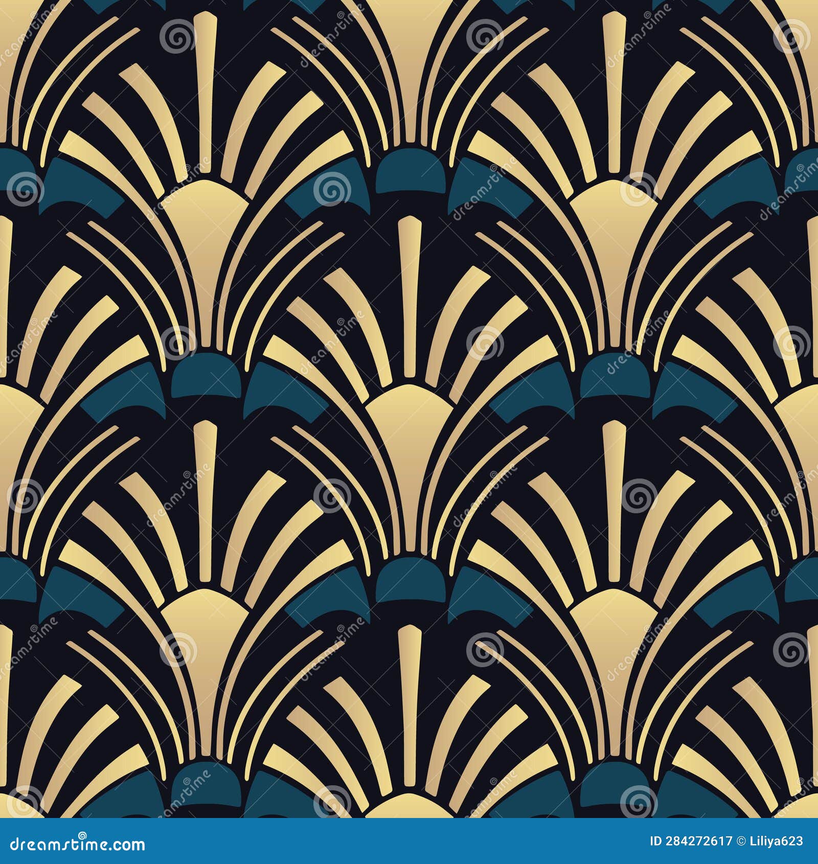 A Blue and Gold Vintage Art Deco Seamless Pattern. Vector Stock Vector ...