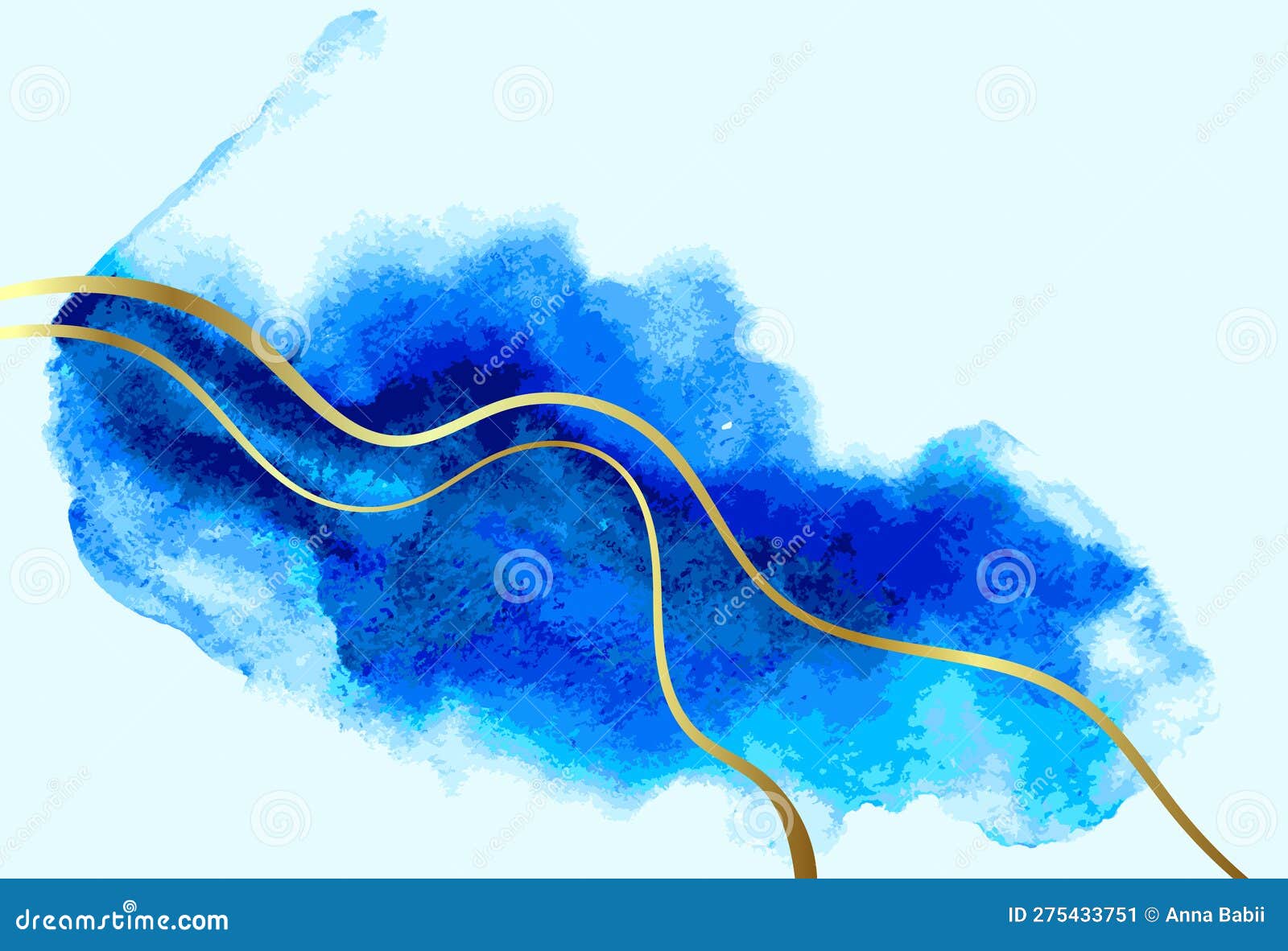 Blue and Gold Wave Artwork Watercolor Vector Template. Stock ...