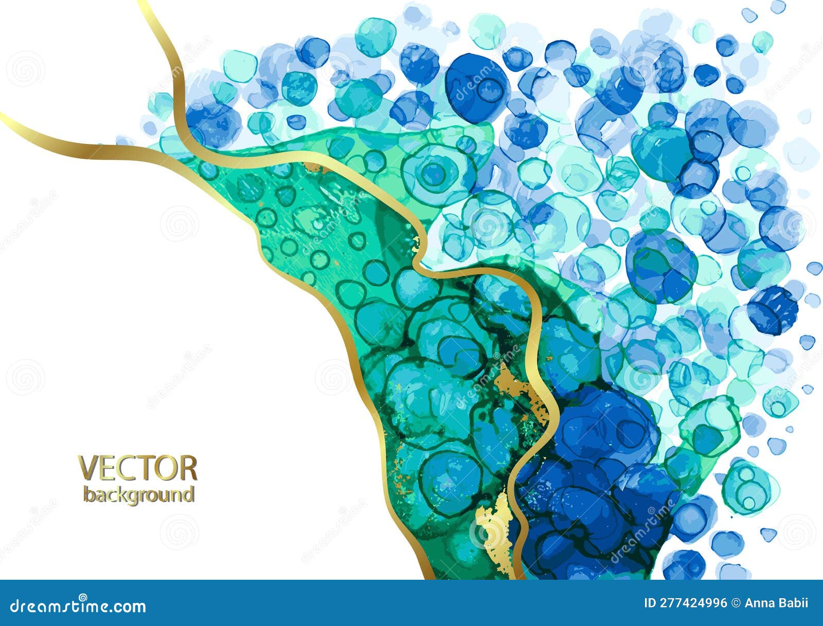 Blue and Gold Wave and Bubbles Artwork Watercolor Vector Template ...