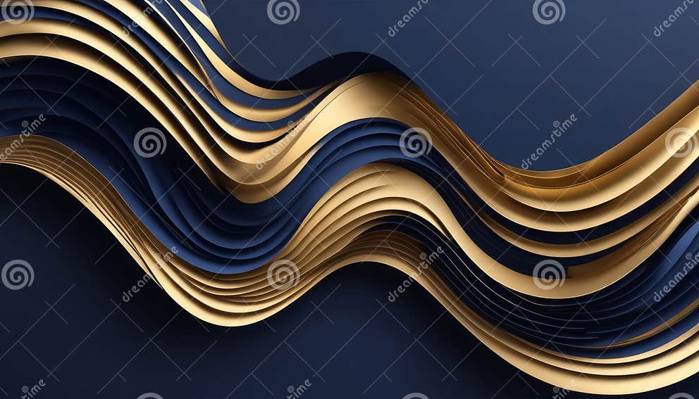 A Blue and Gold Wave Design Stock Illustration - Illustration of ...