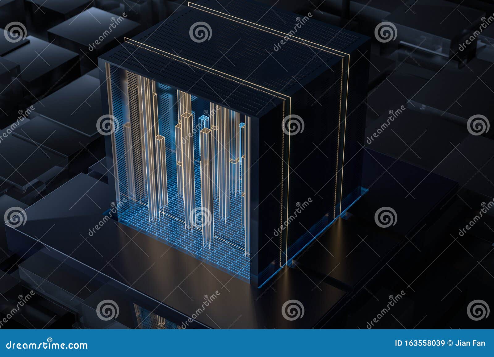 Blue and Golden Cube with Glass Material, 3d Rendering Stock ...
