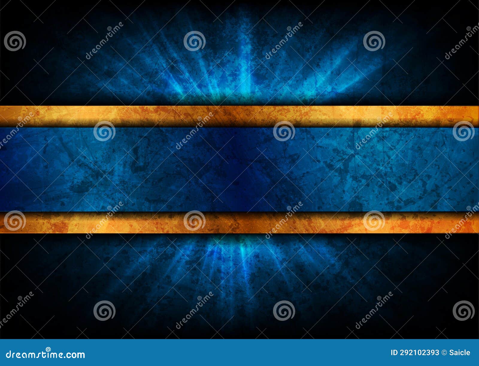 Blue and Golden Grunge Abstract Background with Glowing Rays Stock ...