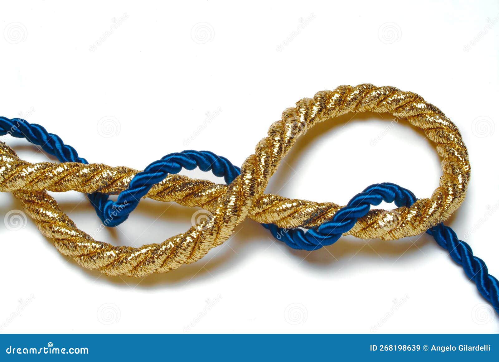 Blue and Golden Ropes Intertwined on a White Plane Stock Image - Image ...