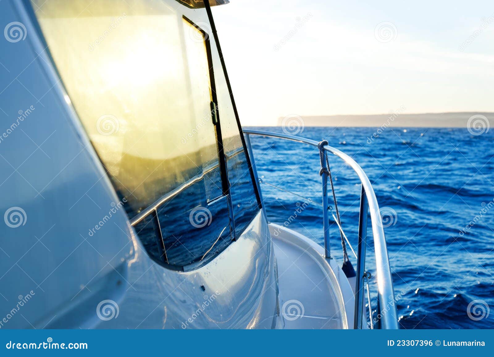 Blue Golden Sunrise Sailing on Boat Side Stock Photo - Image of golden ...
