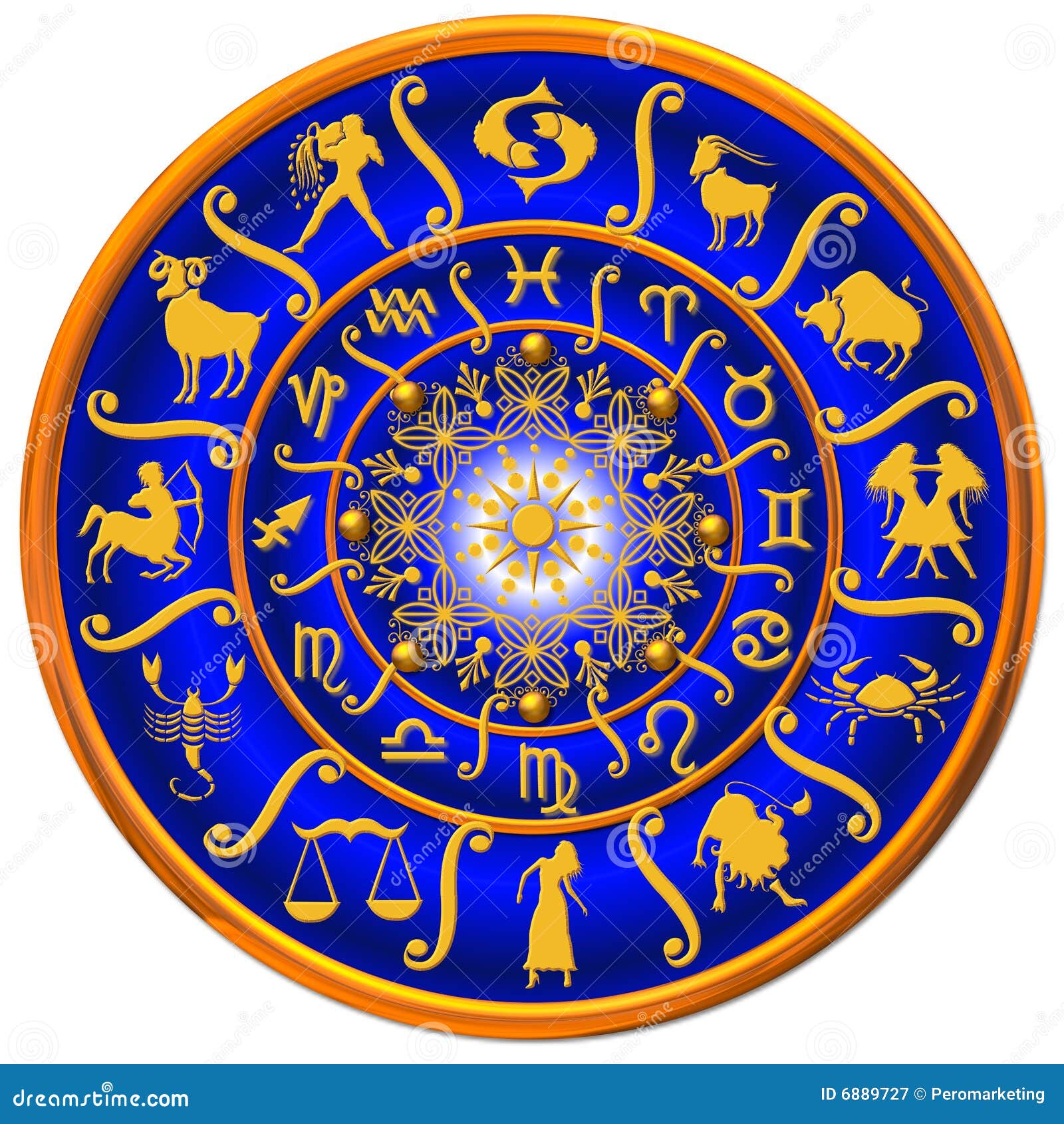 Blue and Golden Zodiac Disk Stock Illustration - Illustration of bluish ...