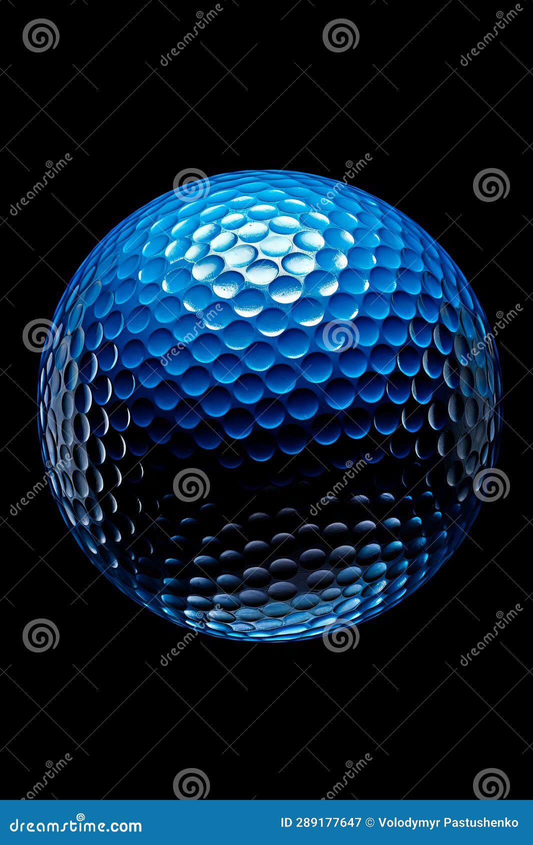 Blue Golf Ball with Black Background and Reflection of the Ball ...