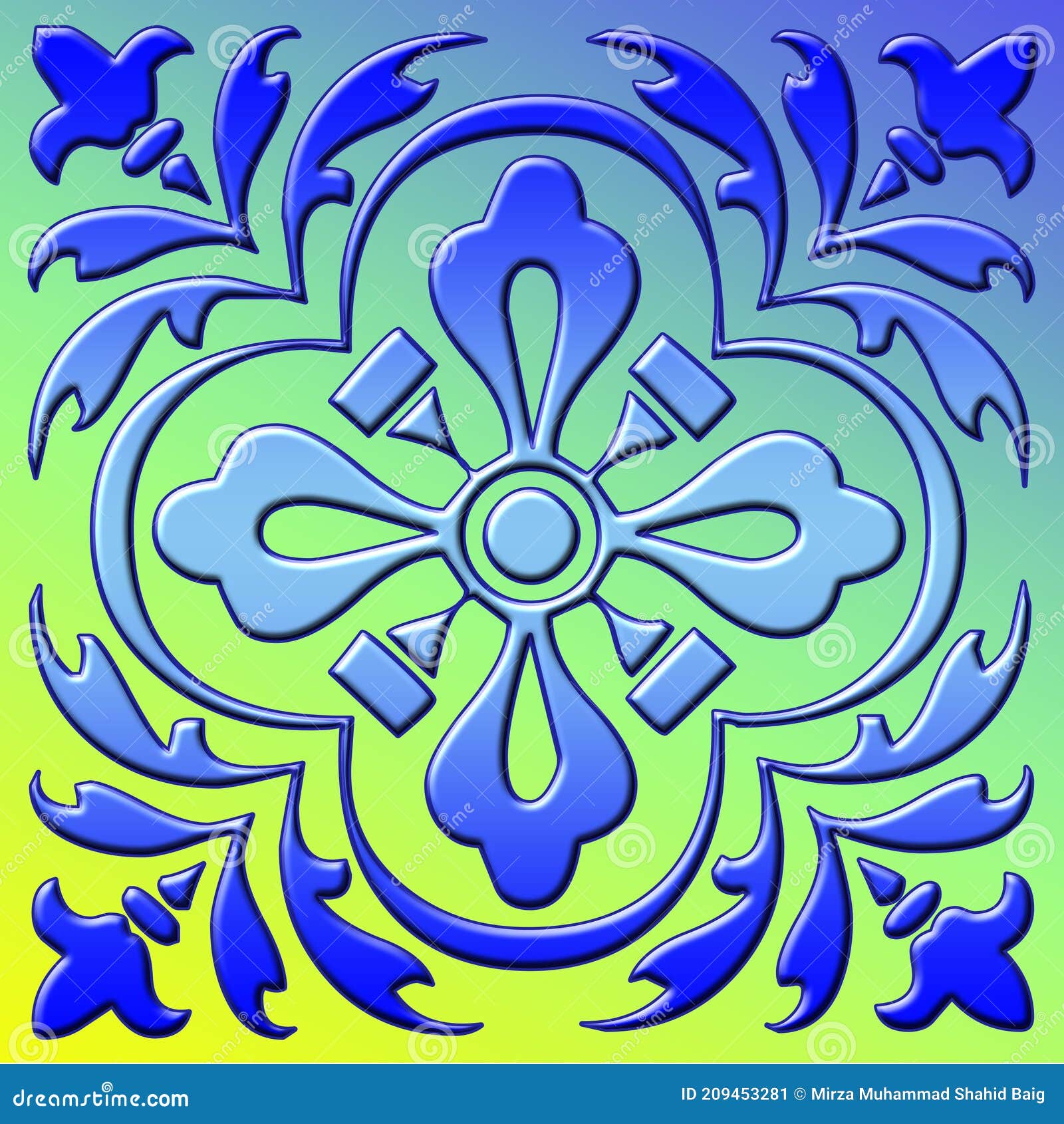 Blue Gradient Floral Seamless Floor Tile Pattern Layout Drawing Set-7 ...