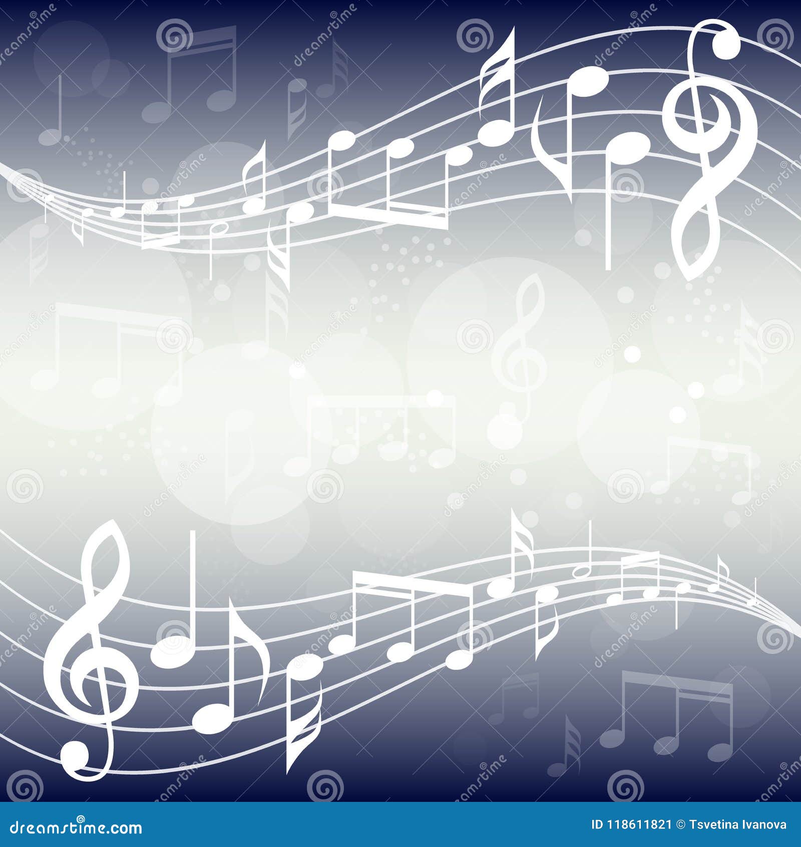 Blue Gradient Music Background Illustration. Curved Stave with Music ...