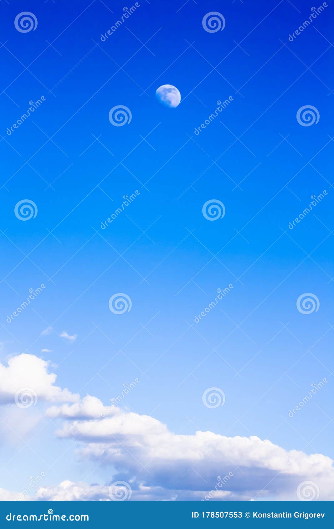 Blue Gradient Sky with Moon and Clouds. Vertical Background with ...