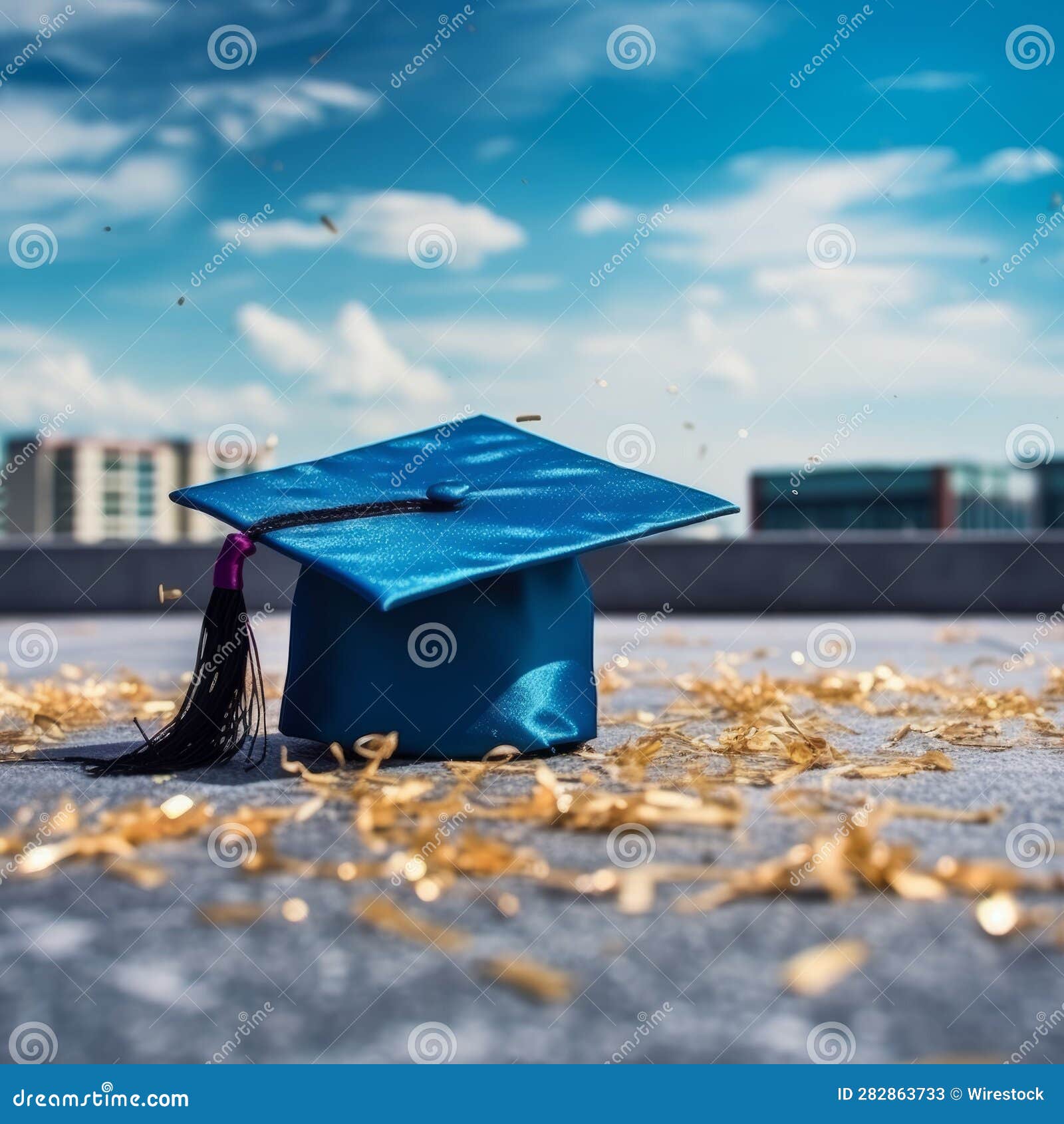 Blue Graduation Cap with Confetti. Graduation, Academic Achievement ...