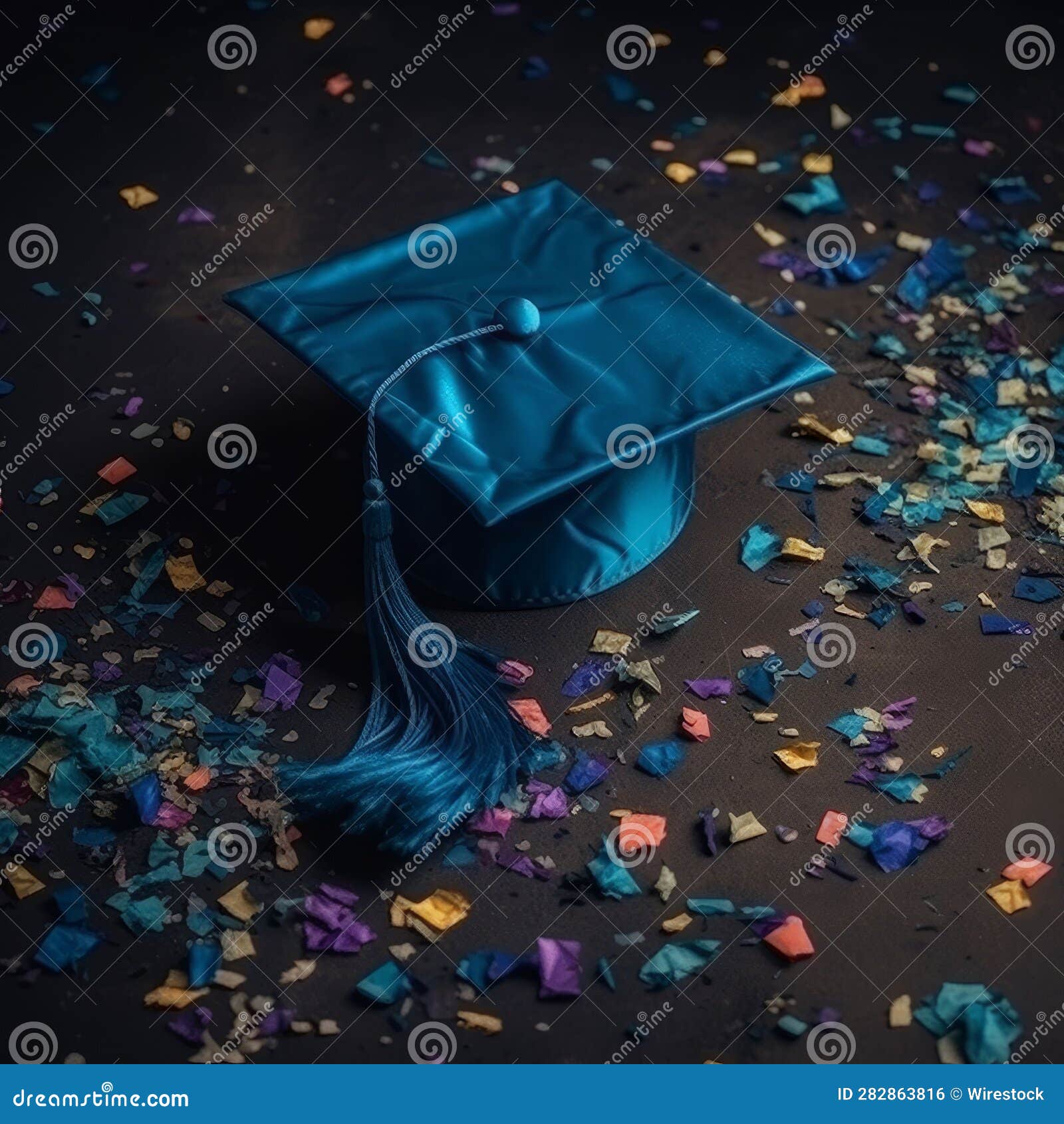 Blue Graduation Cap with Confetti. Graduation, Academic Achievement ...