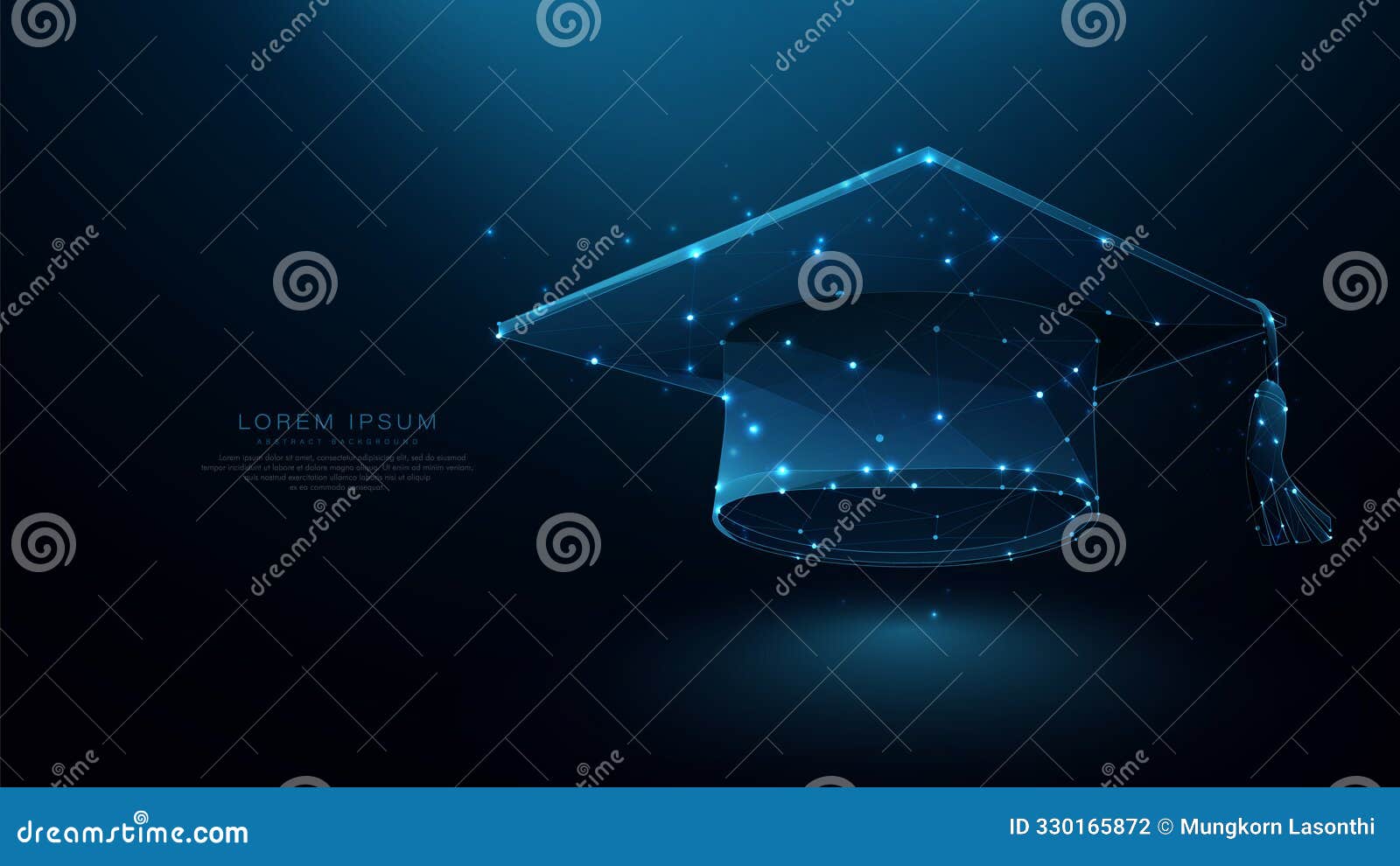 Blue Graduation Cap. Outline from Low Polygon, Glowing Wireframe ...