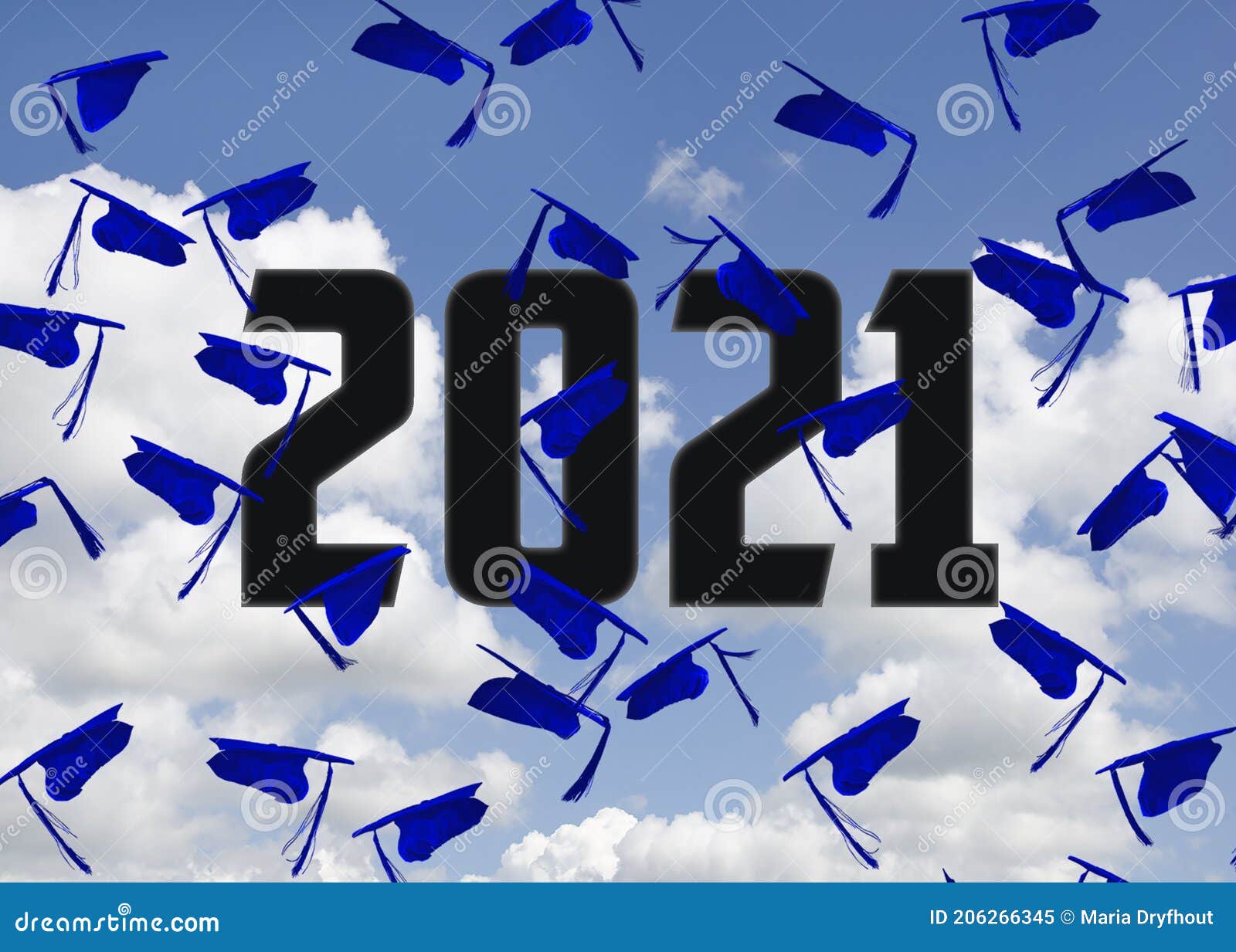 Blue Graduation Hats in Sky Stock Image - Image of colorful, text ...